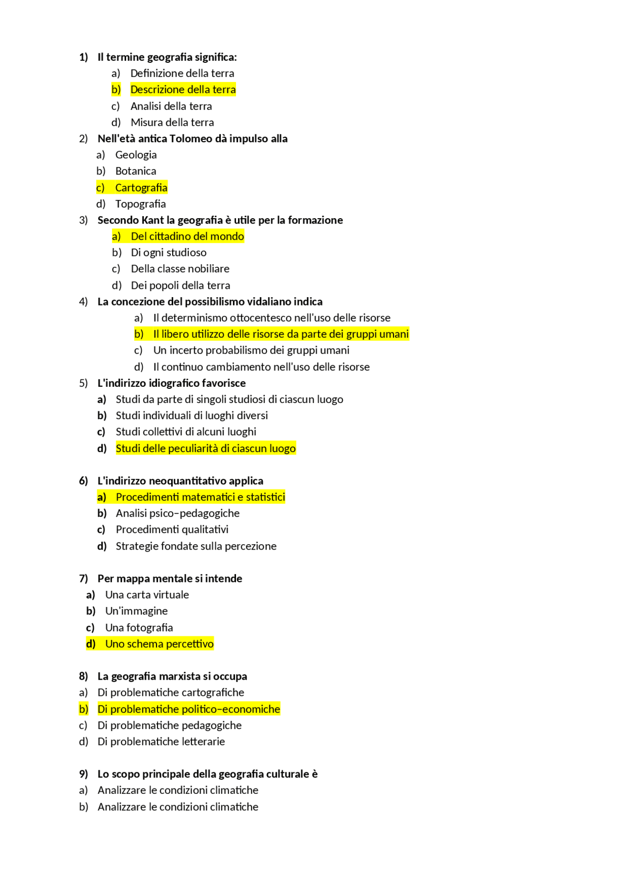 Test Di Geografia Esame Scritto Pegaso Docsity