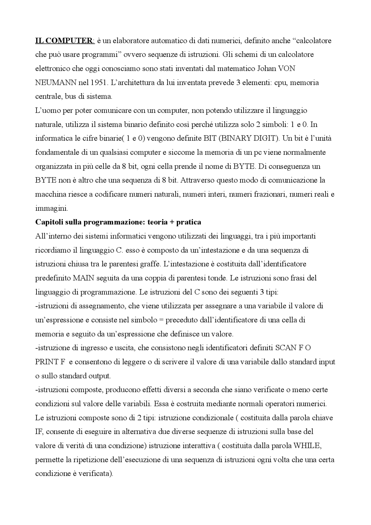 Fondamenti Di Informatica Docsity