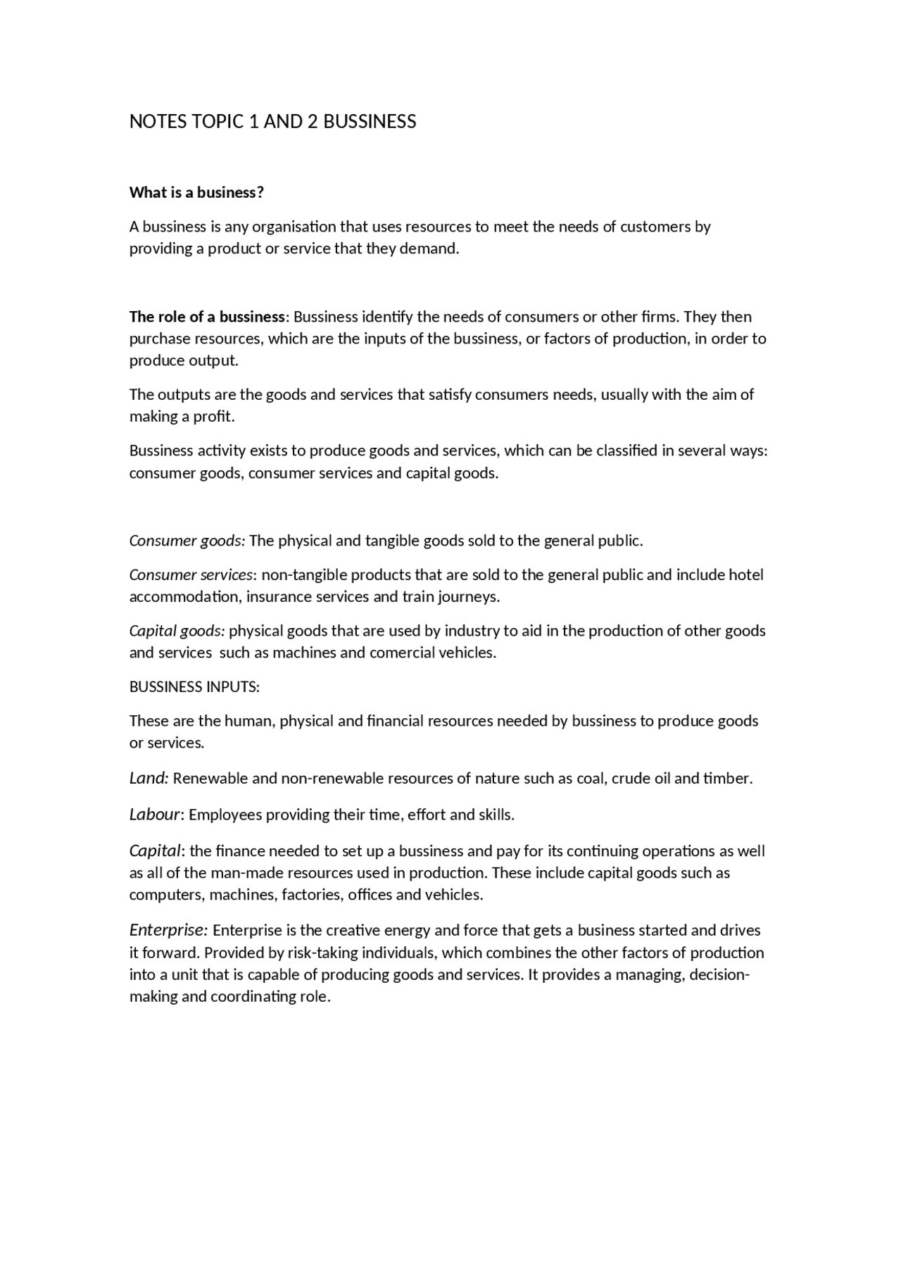 Business and management notes topic 1 and 2 - Docsity