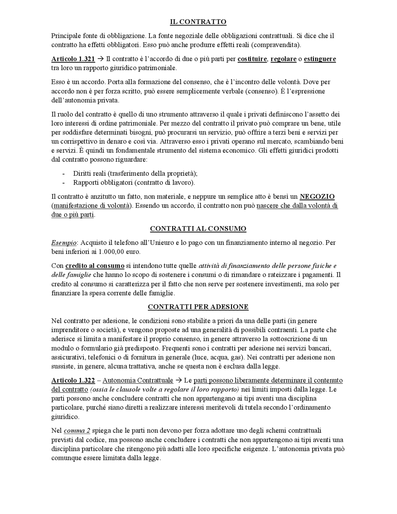 IL CONTRATTO - Principi fondamentali - Docsity