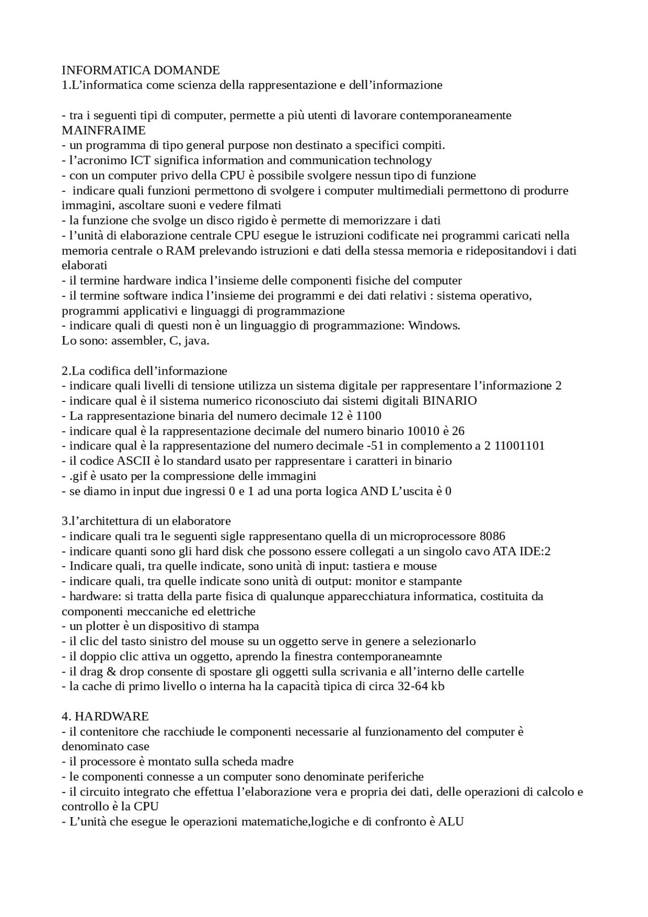 Esame Informatica Pegaso Docsity