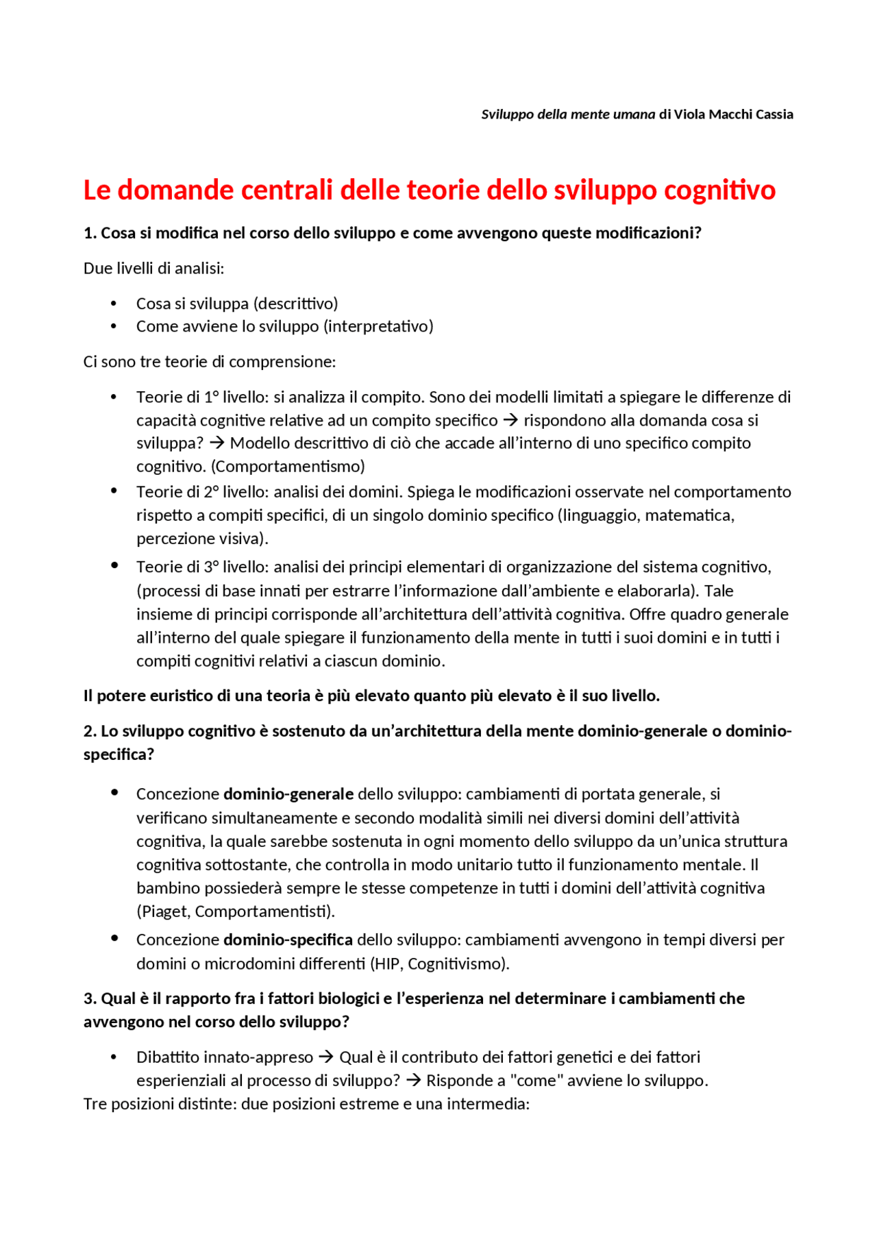 Sviluppo Della Mente Umana Di Viola Macchi Cassia Docsity