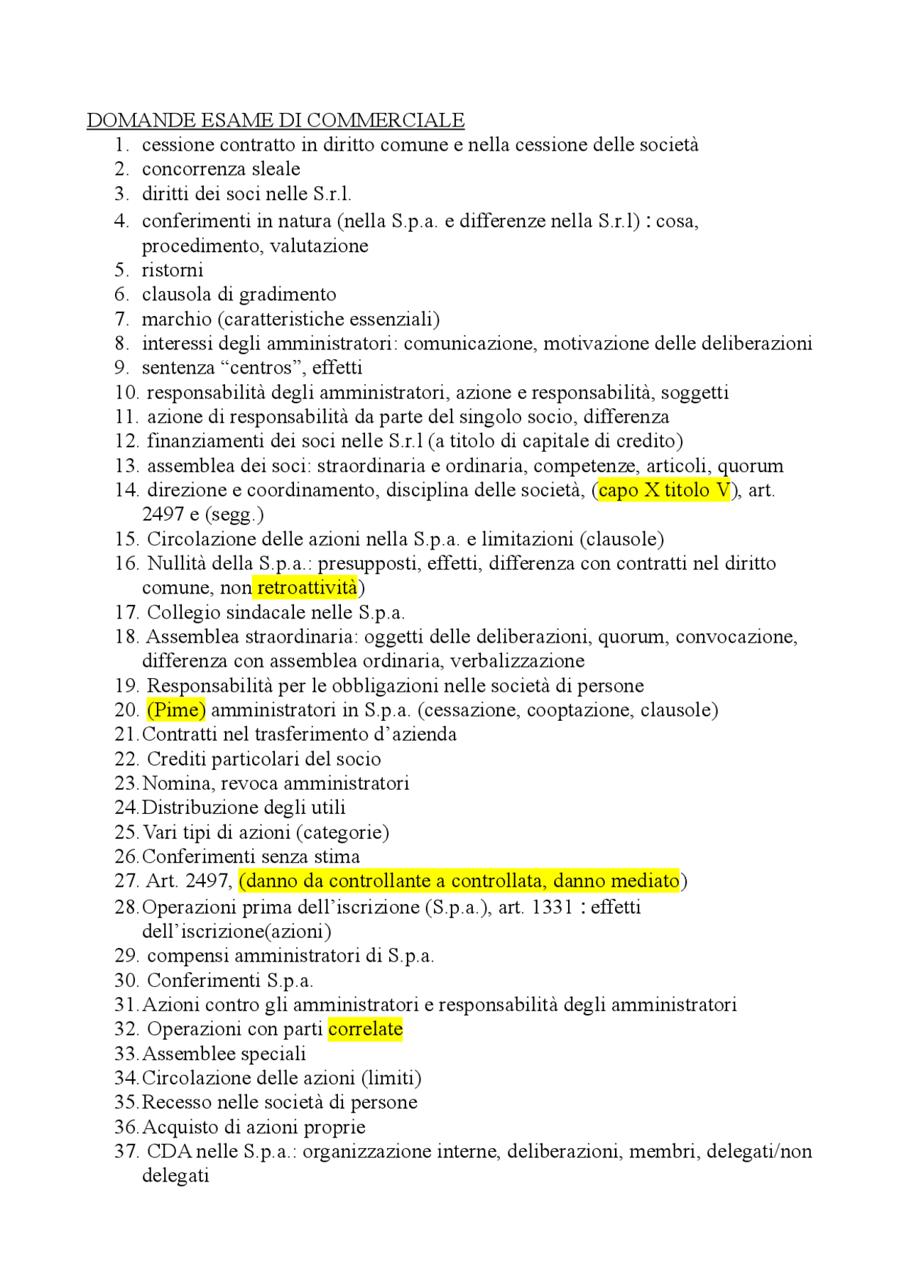 Domande Esame Di Diritto Commerciale Prove Desame Di Diritto
