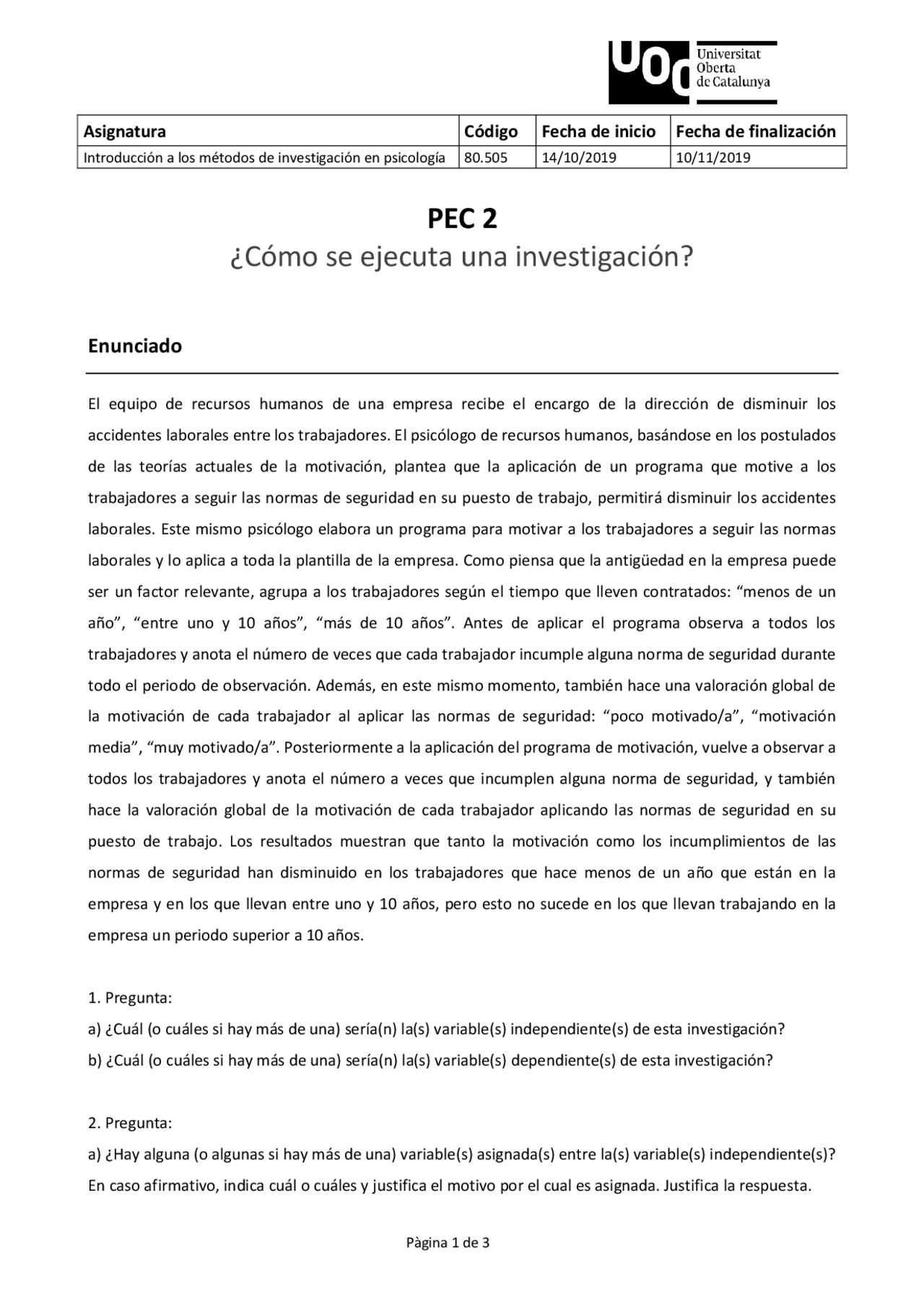 Enunciado Pec 2 IntroducciÓn Metodos InvestigaciÓn Docsity