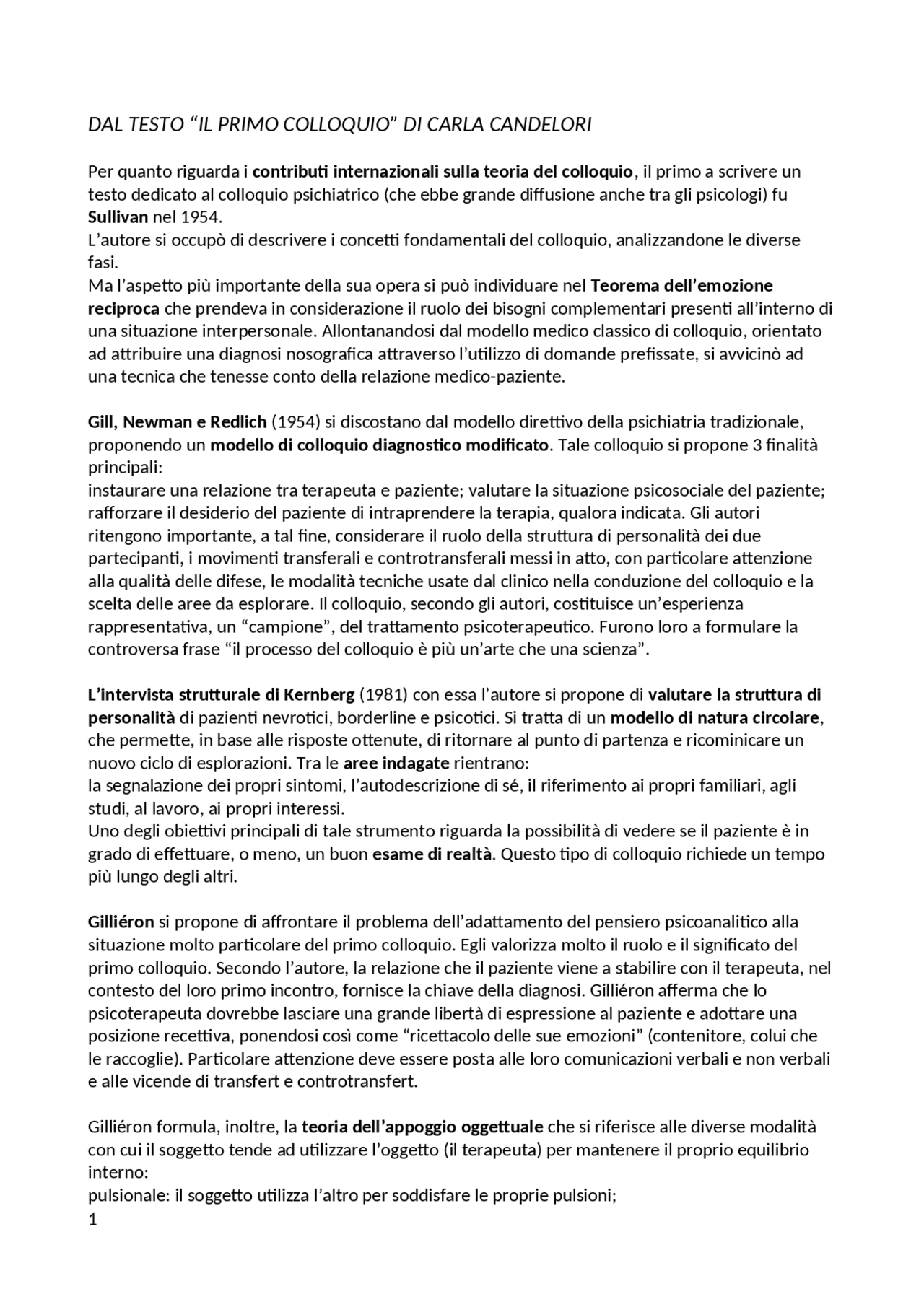 Il Primo Colloquio Di C Candelori Docsity