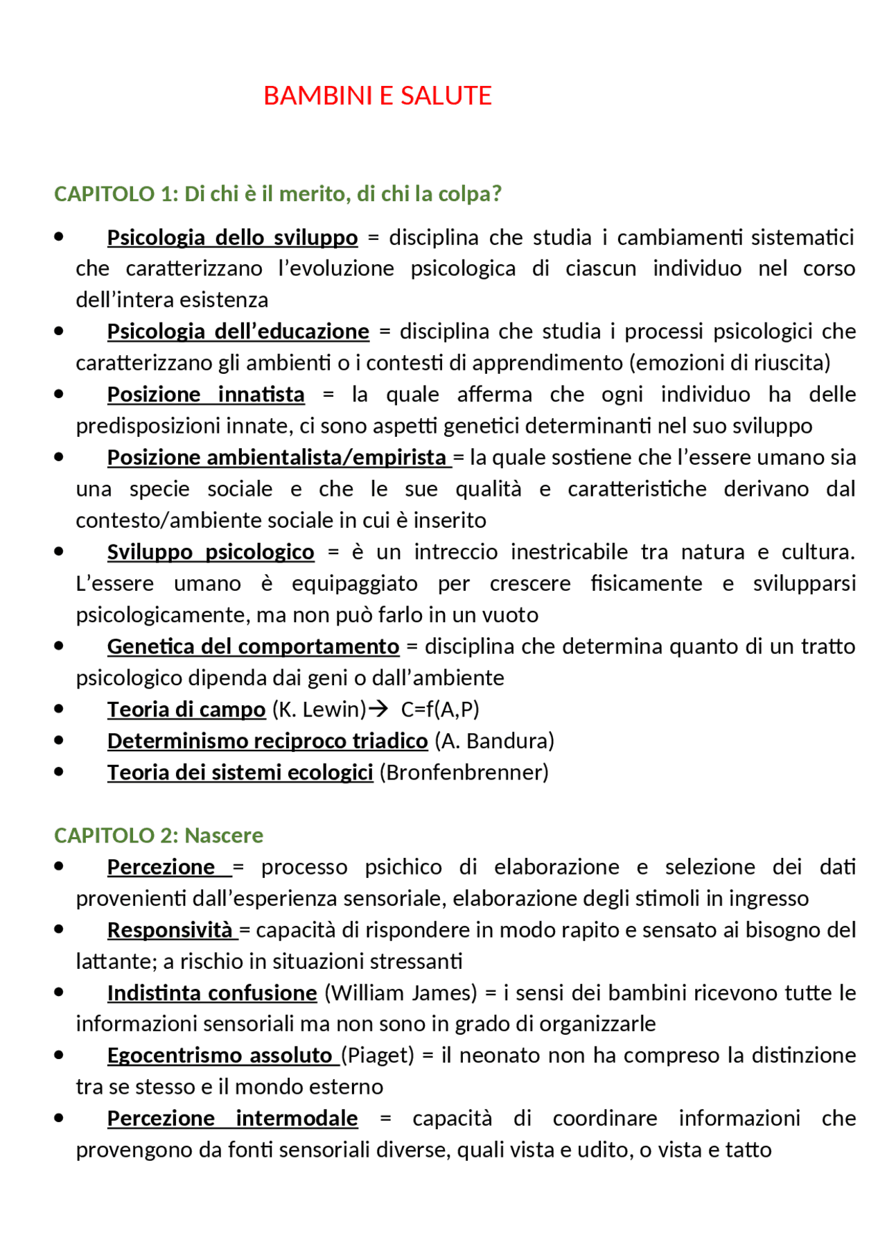 Bambini E Salute Appunti Docsity