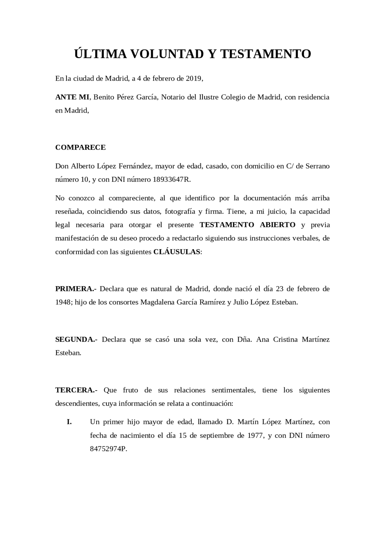 Modelo de testamento - Docsity