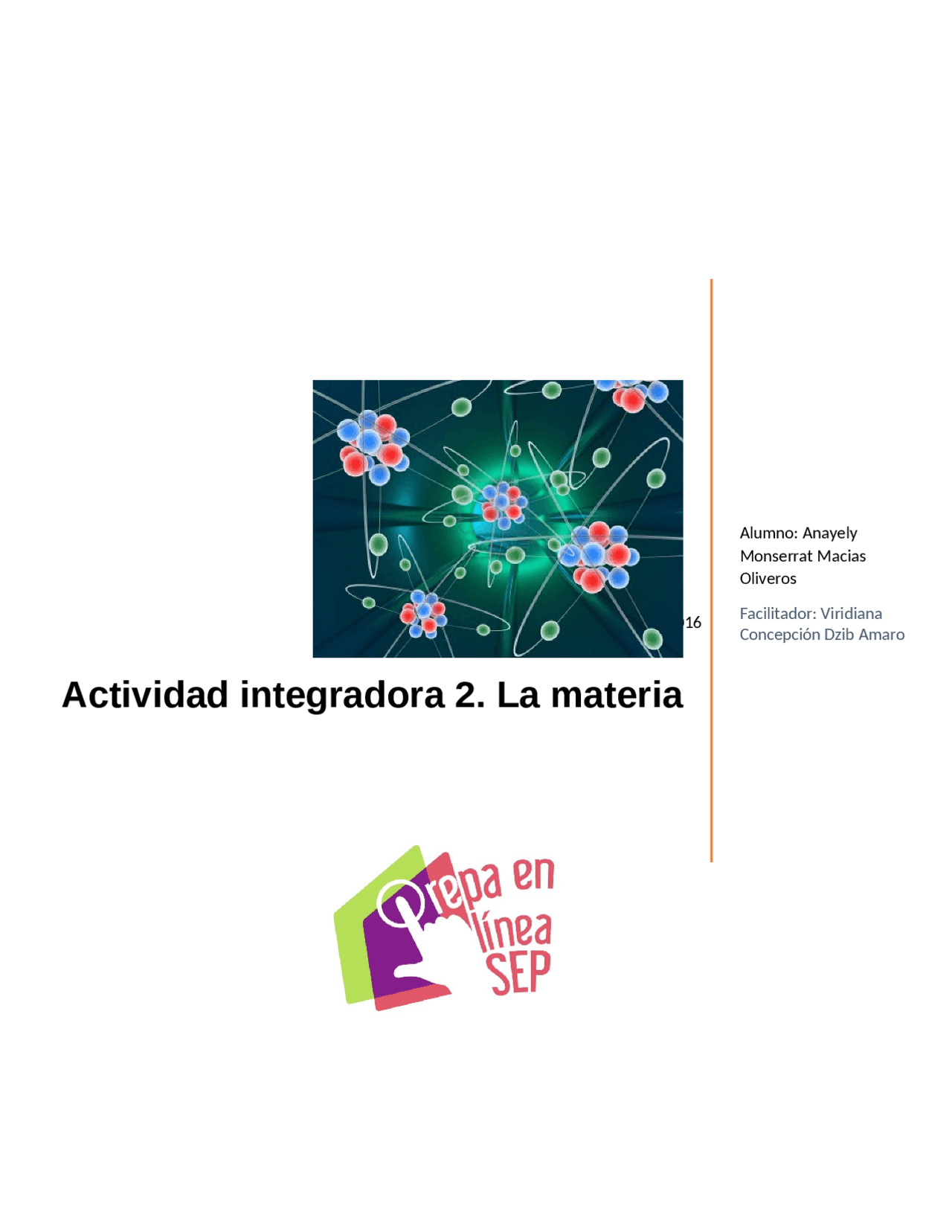 actividad integradora 2. La materia | Apuntes de Biología | Docsity