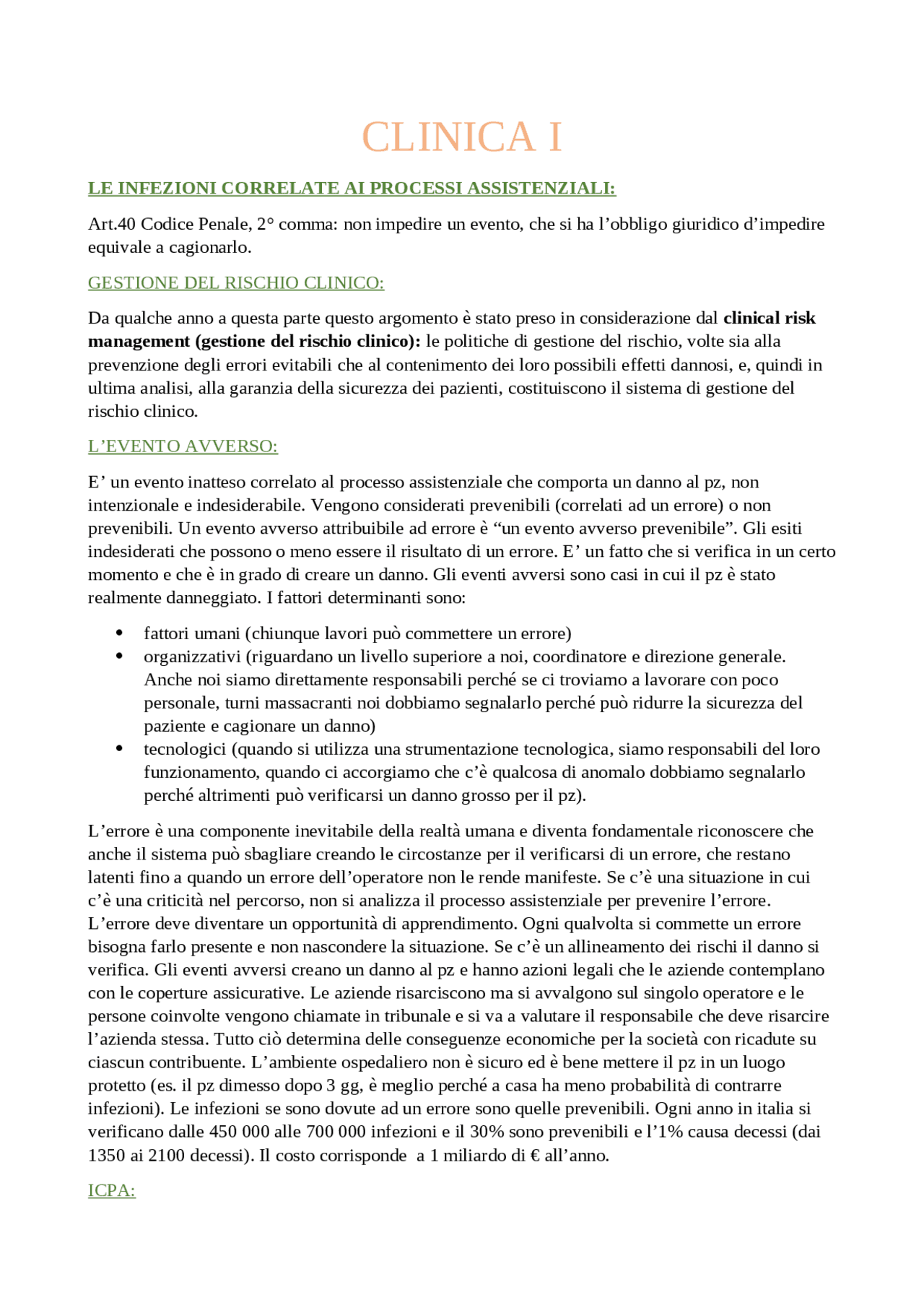 Clinica I Appunti Docsity
