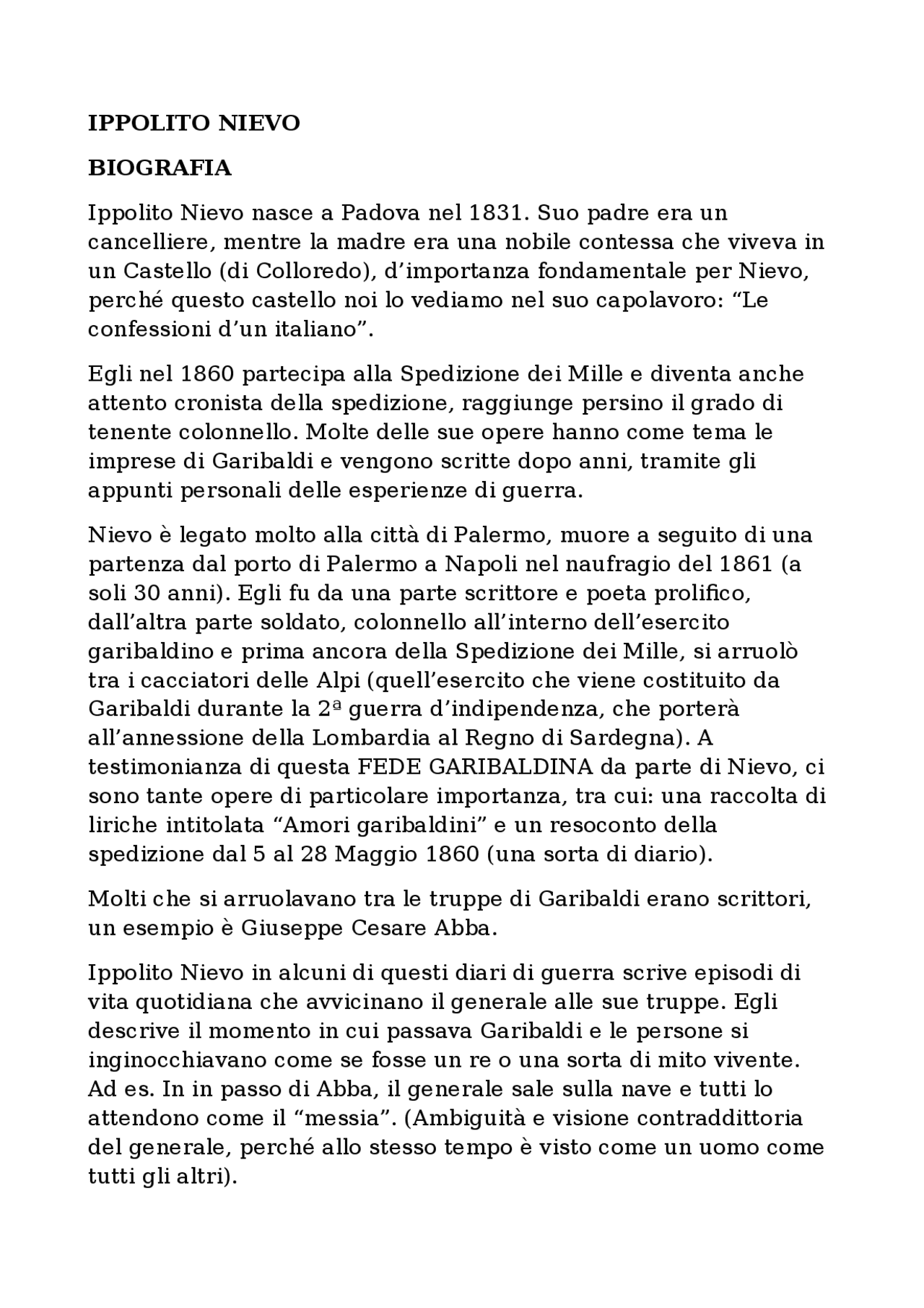 Ippolito Nievo Appunti Docsity