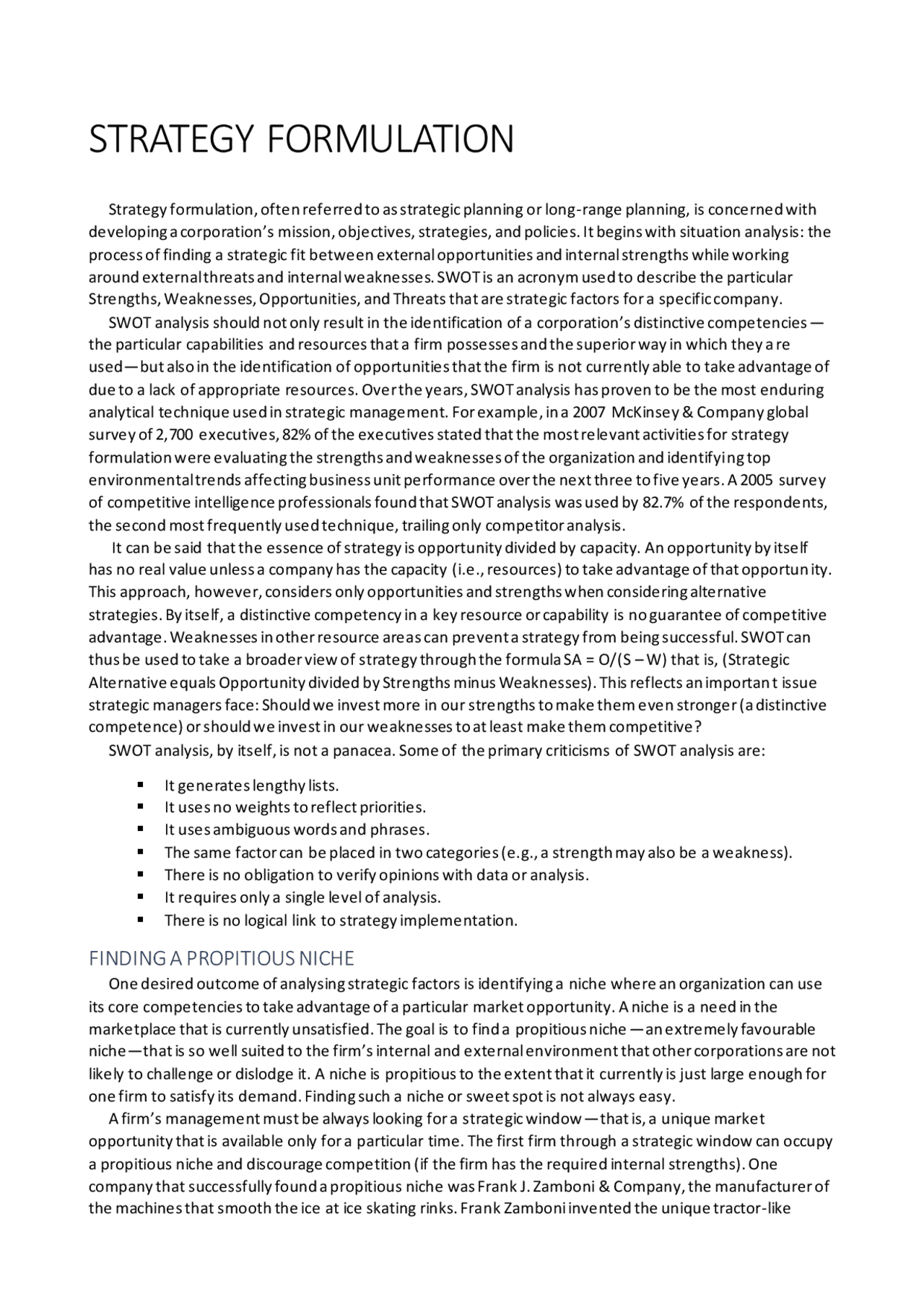 Strategy Formulation - Docsity