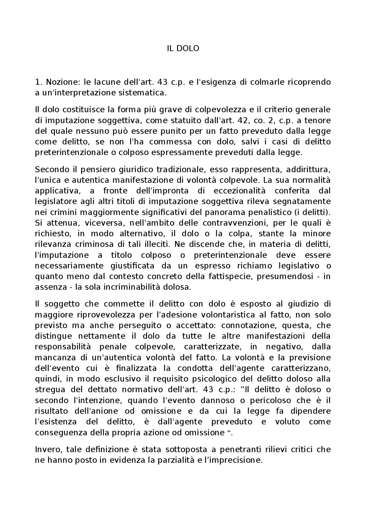 Appunti Su Dolo E Colpa Cosciente Docsity