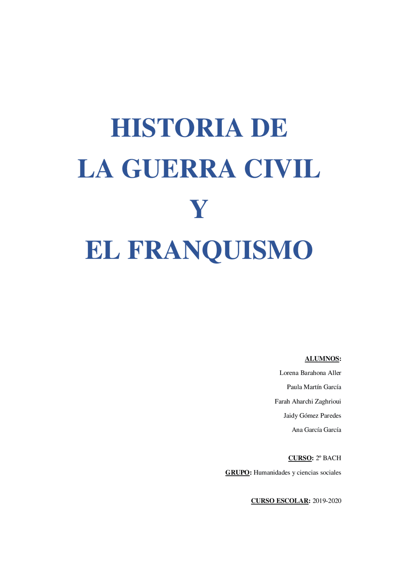 Trabajo Guerra Civil y Franquismo - Docsity