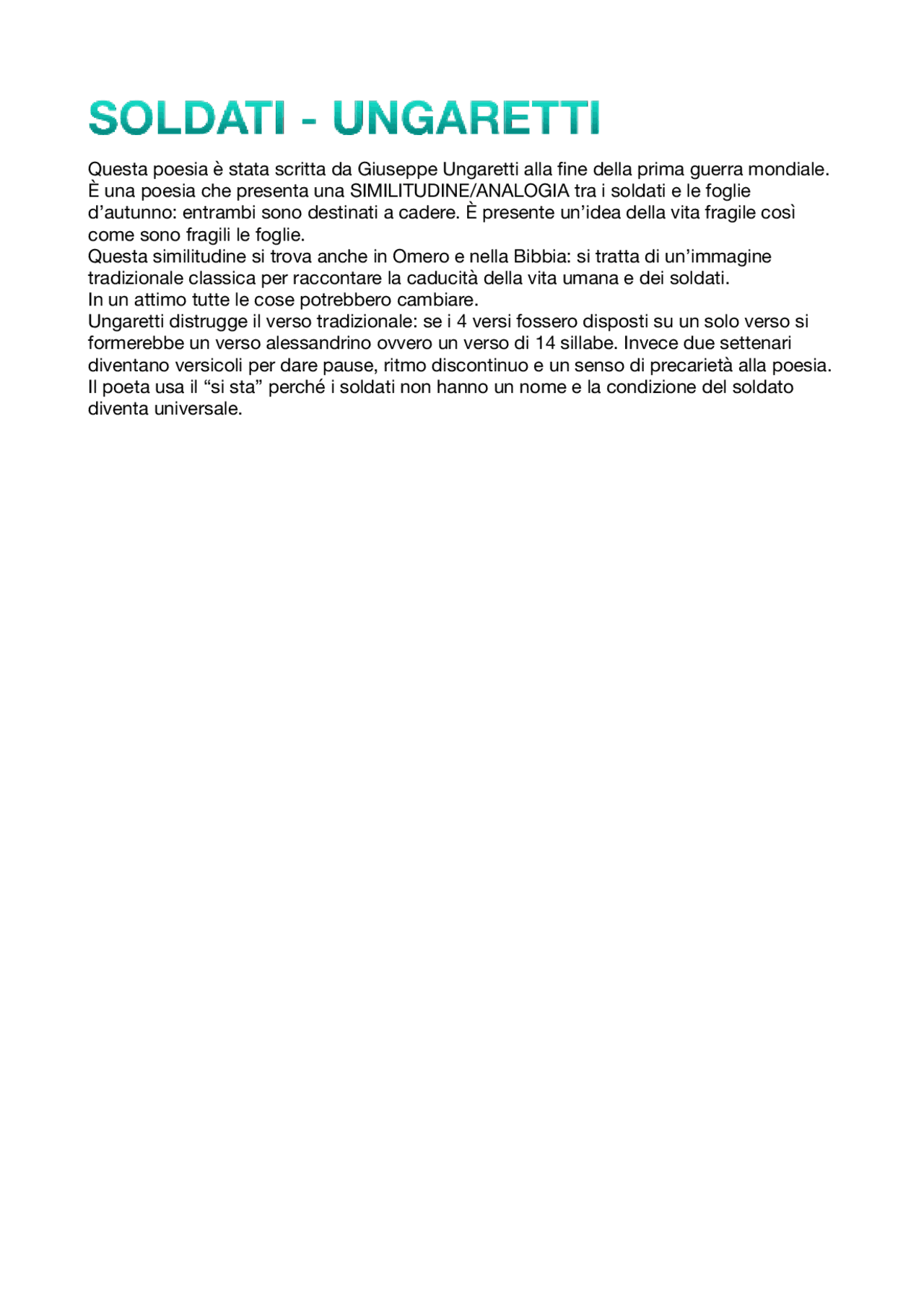 Soldati Giuseppe Ungaretti Docsity