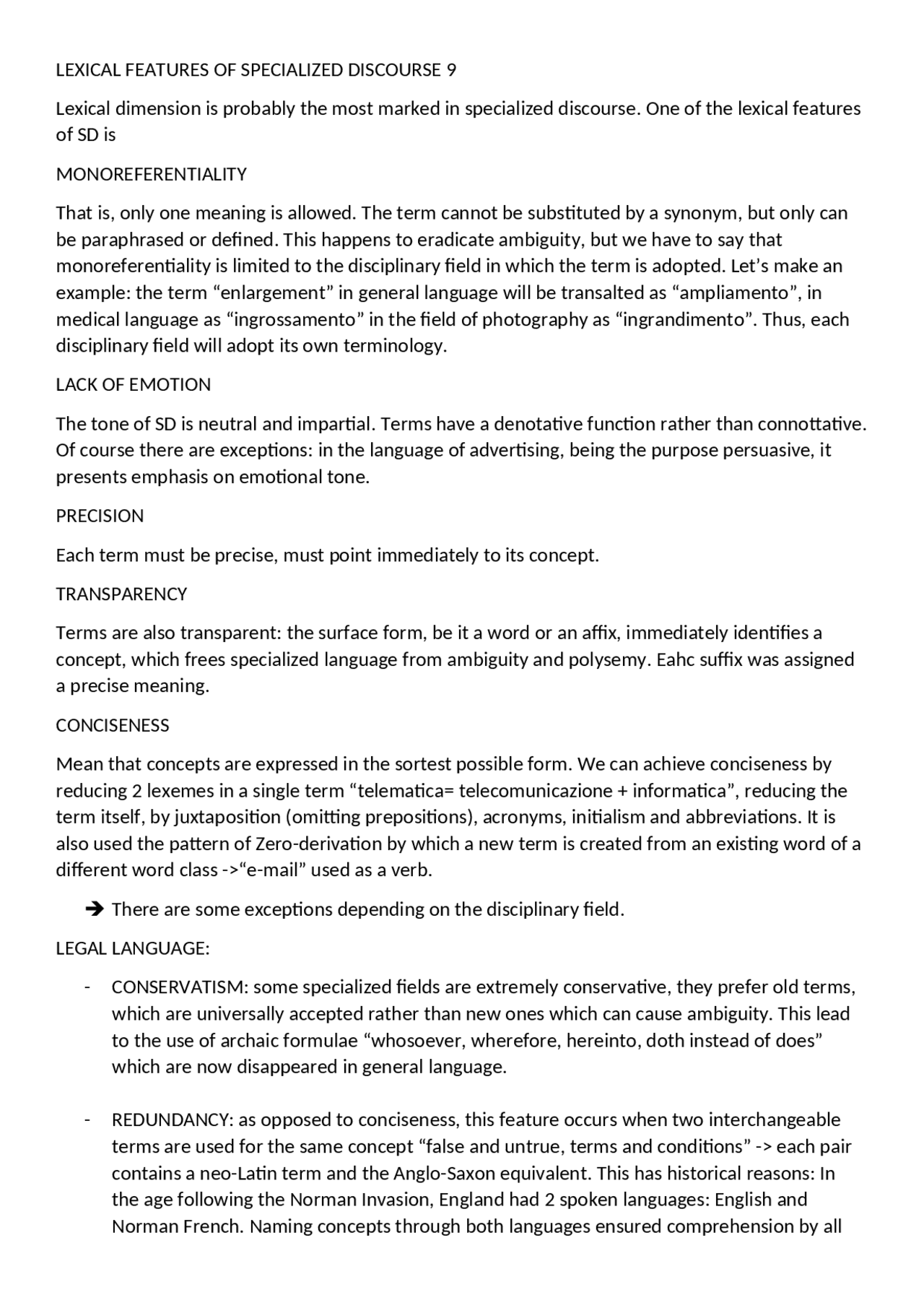 Lexical Features Of Specialized Discourse Appunti Di Lingua Inglese