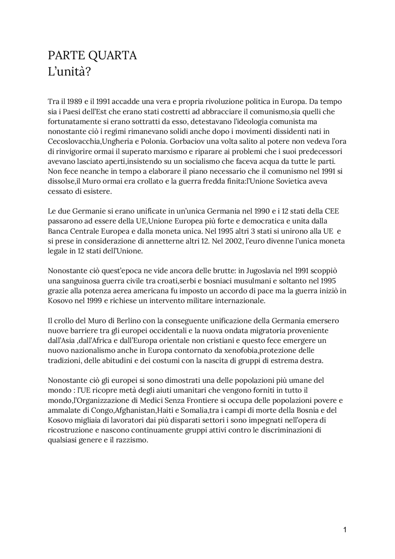 Riassunto Parte Quarta Il Continente Diviso Docsity