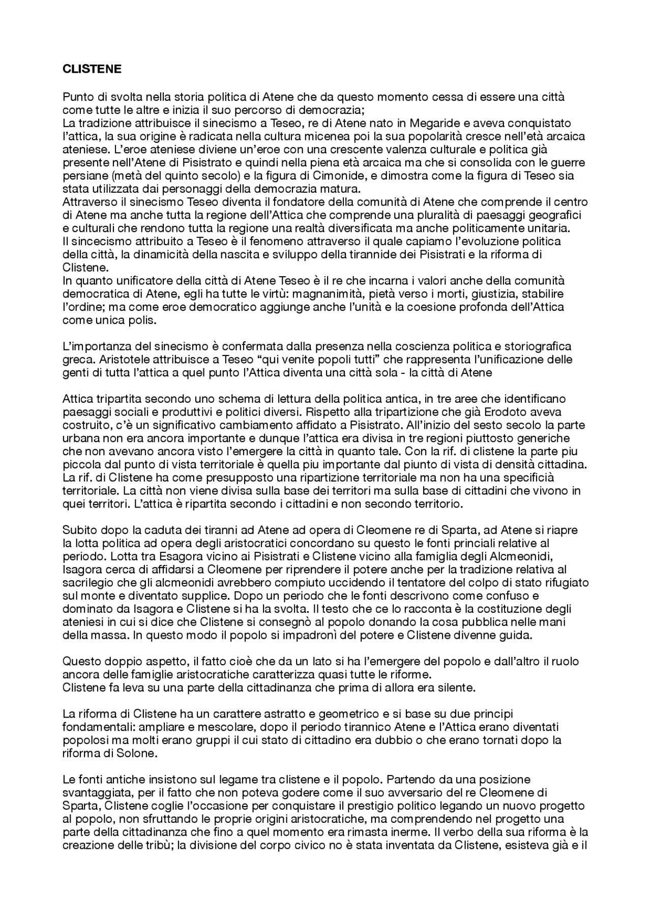 LEZIONE SULLA RIFORMA DI CLISTENE | Sbobinature di Storia | Docsity