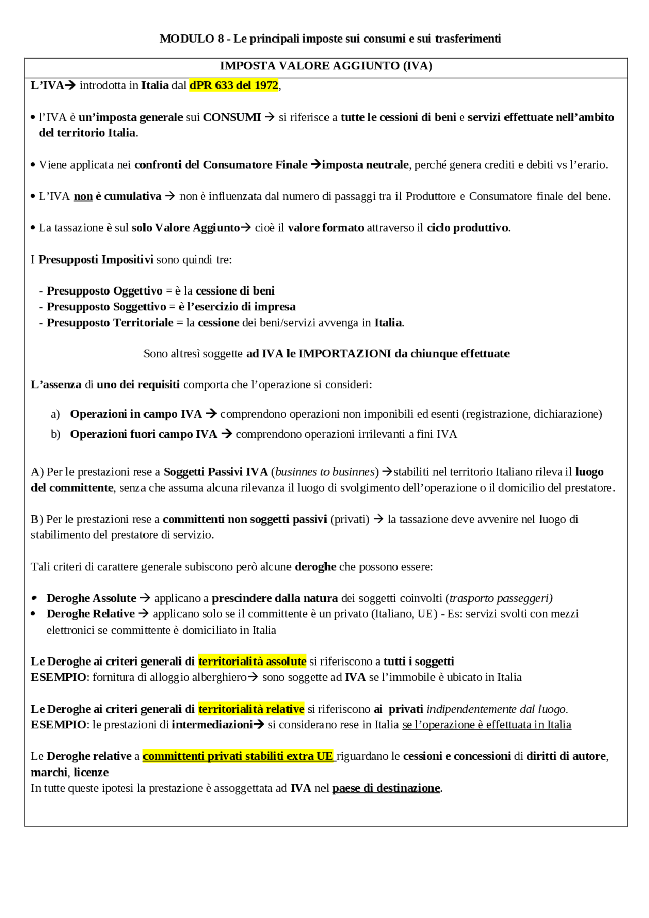 Diritto Tributario Modulo 8 Docsity