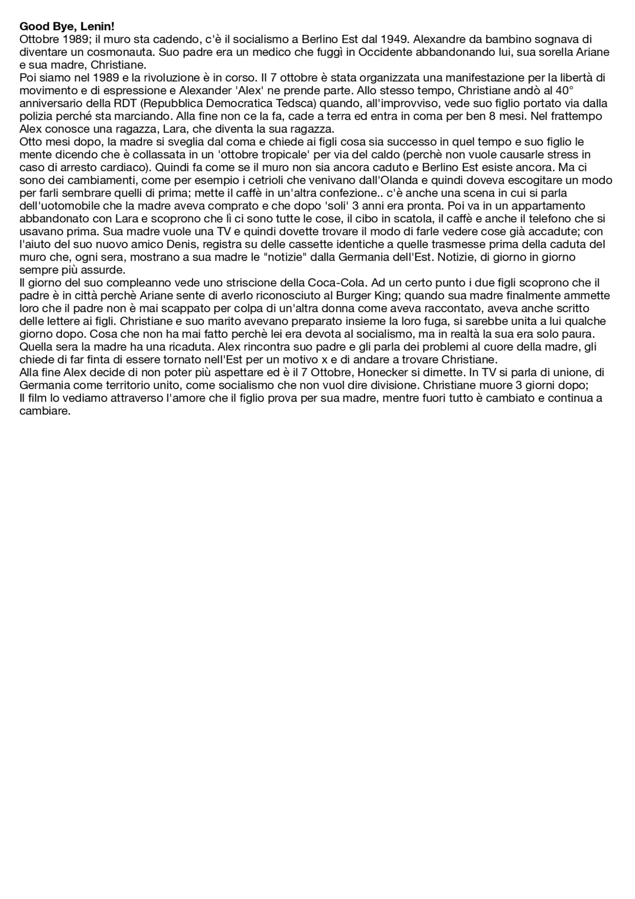 Riassunto Goodbye Lenin Appunti Di Letteratura Tedesca Docsity