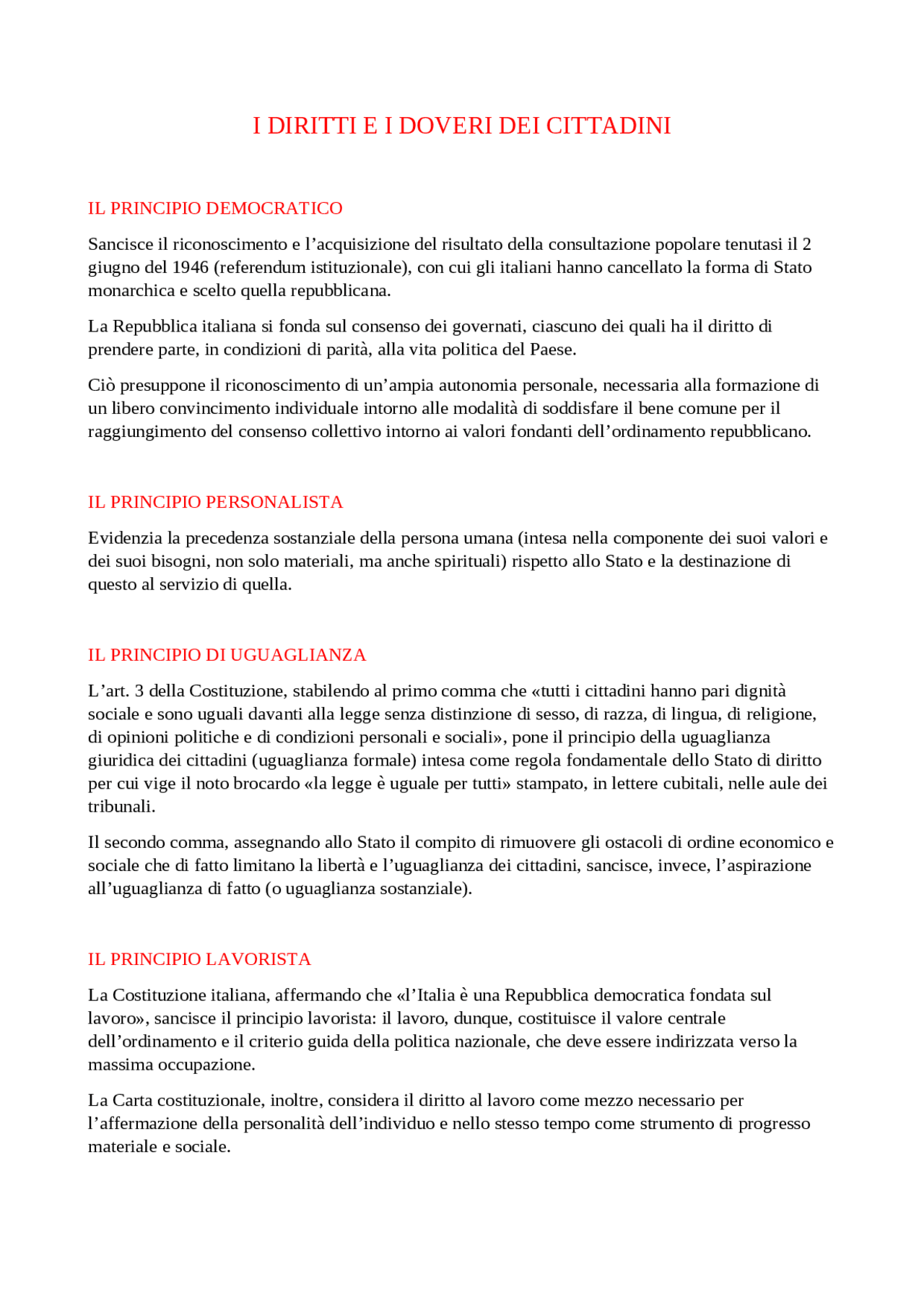 I Diritti E I Doveri Dei Cittadini Sintesi Del Corso Di Diritto Docsity