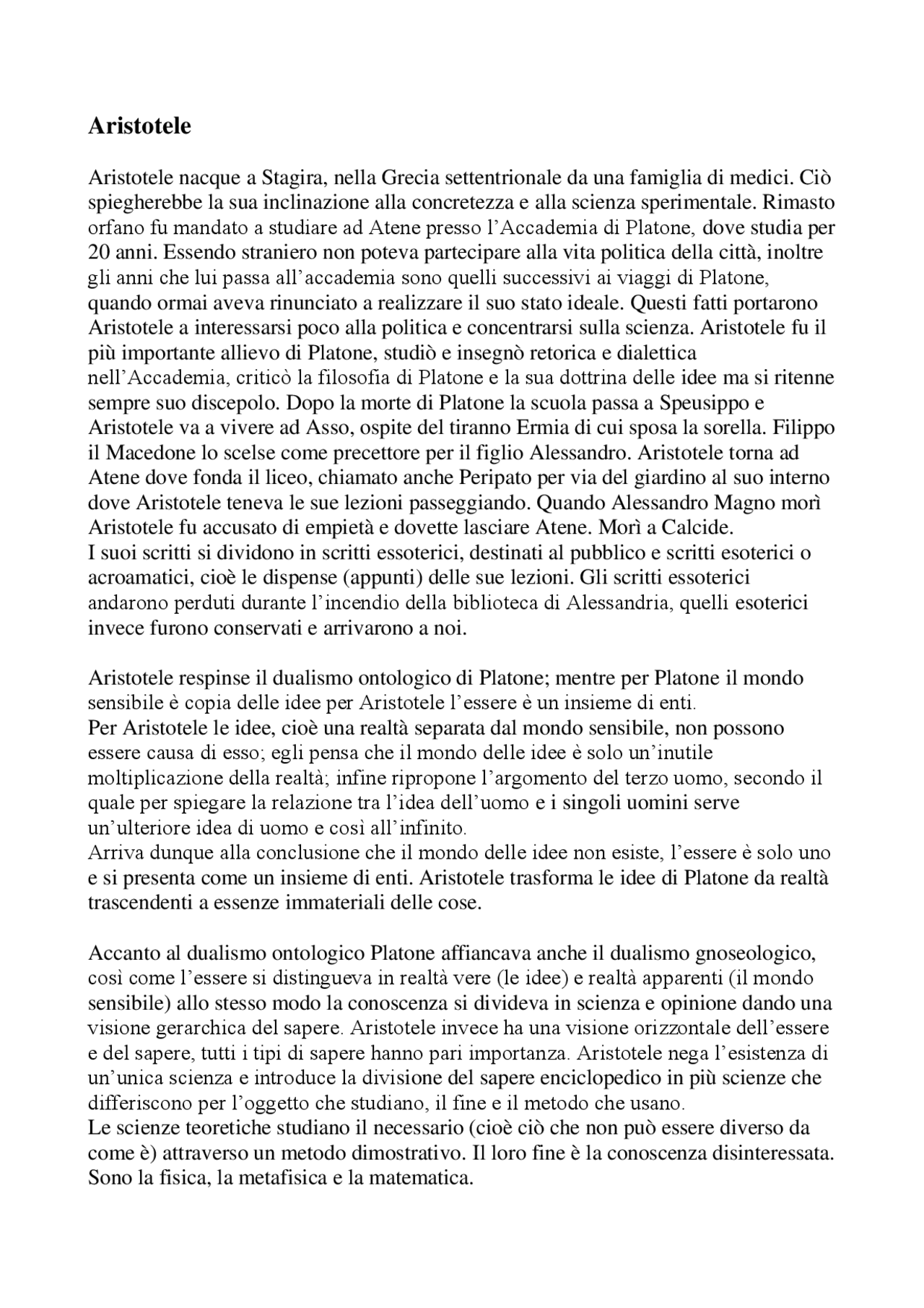 Spiegazione Aristotele Appunti Di Filosofia Docsity