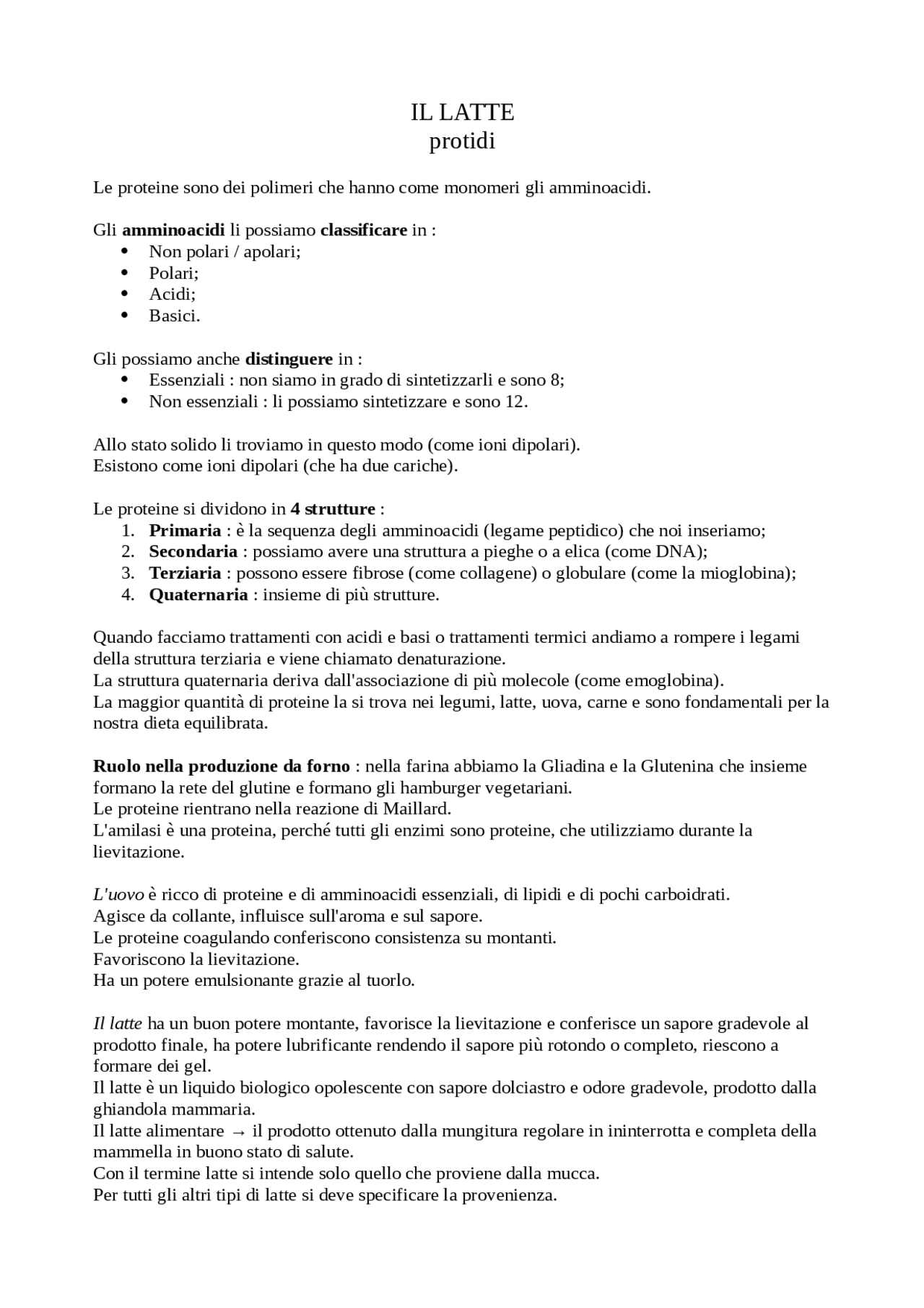 Protidi Latte Amminoacidi Docsity