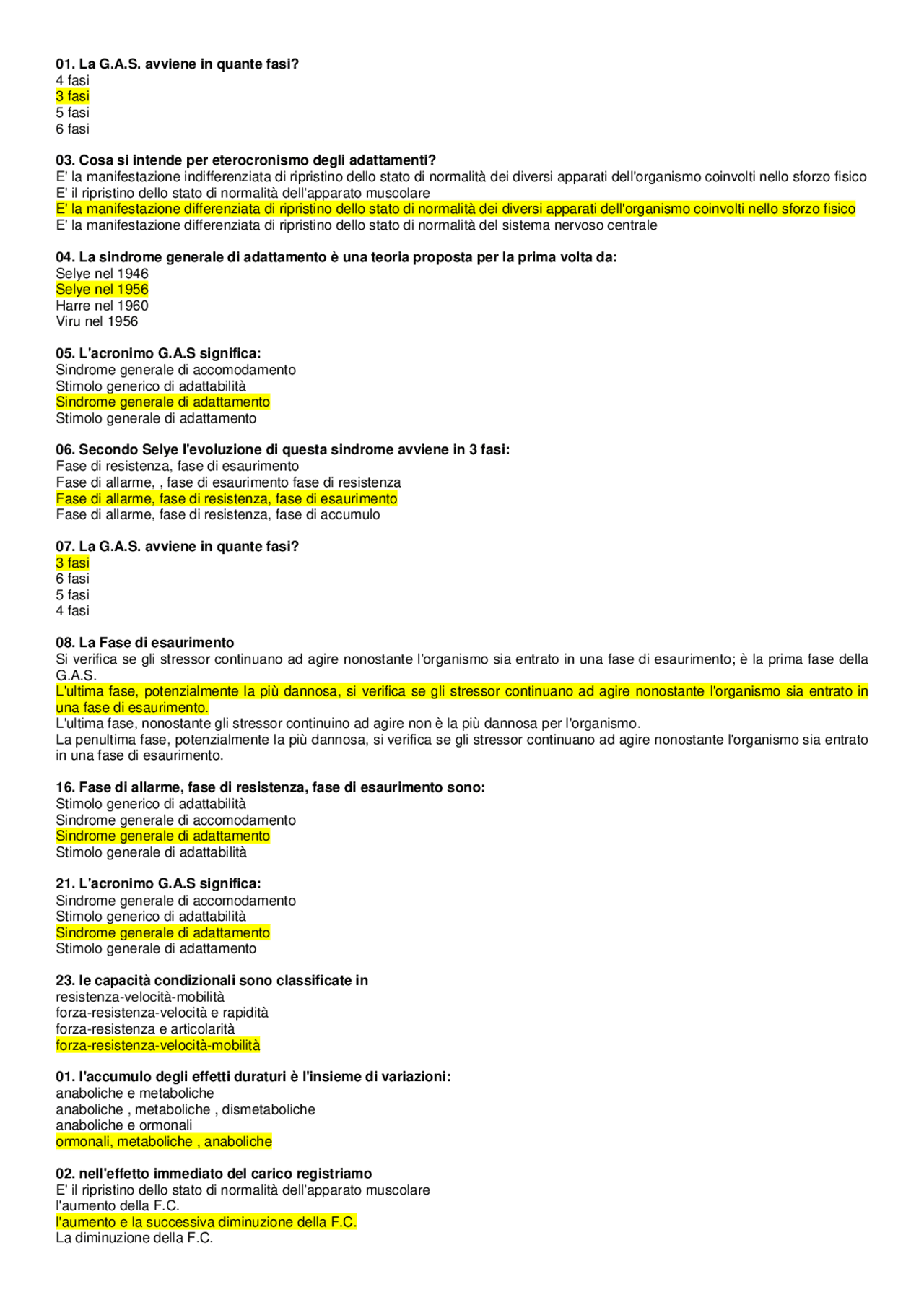 Risposte Multiple Teoria E Metodologia Dellallenamento Prof Benis