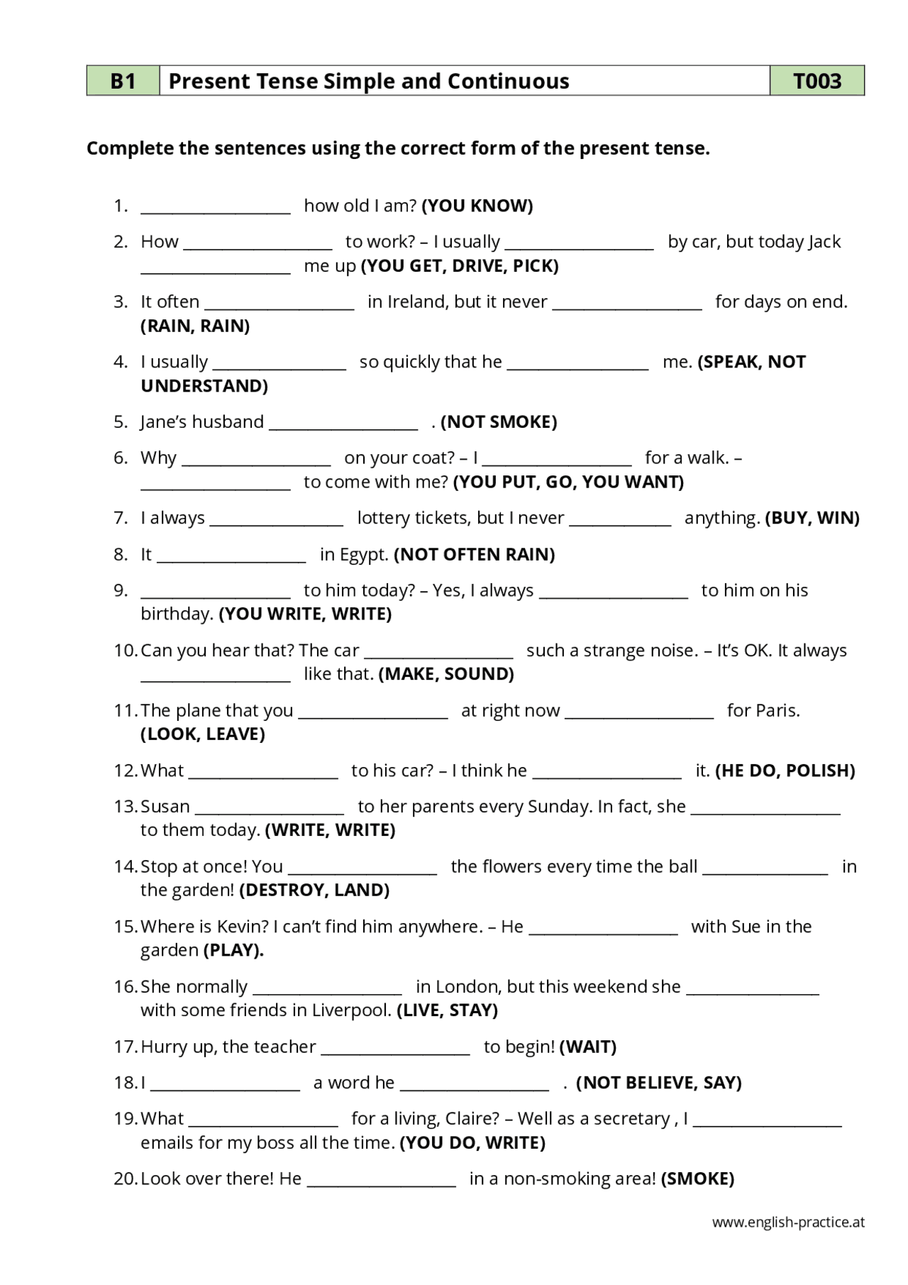 Present simple vs continuous | Ejercicios de Inglés | Docsity