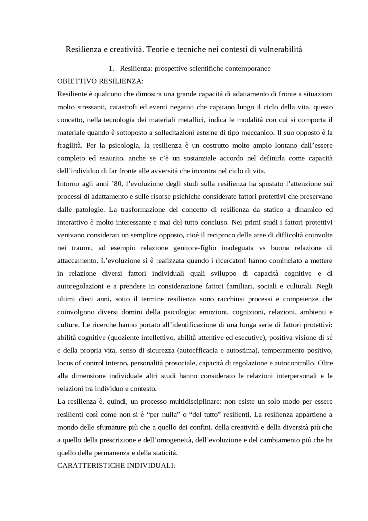 Resilienza E Creatività Docsity