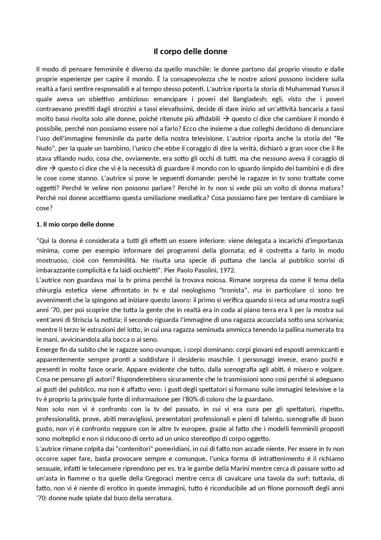 Riassunto Il Corpo Delle Donne Docsity
