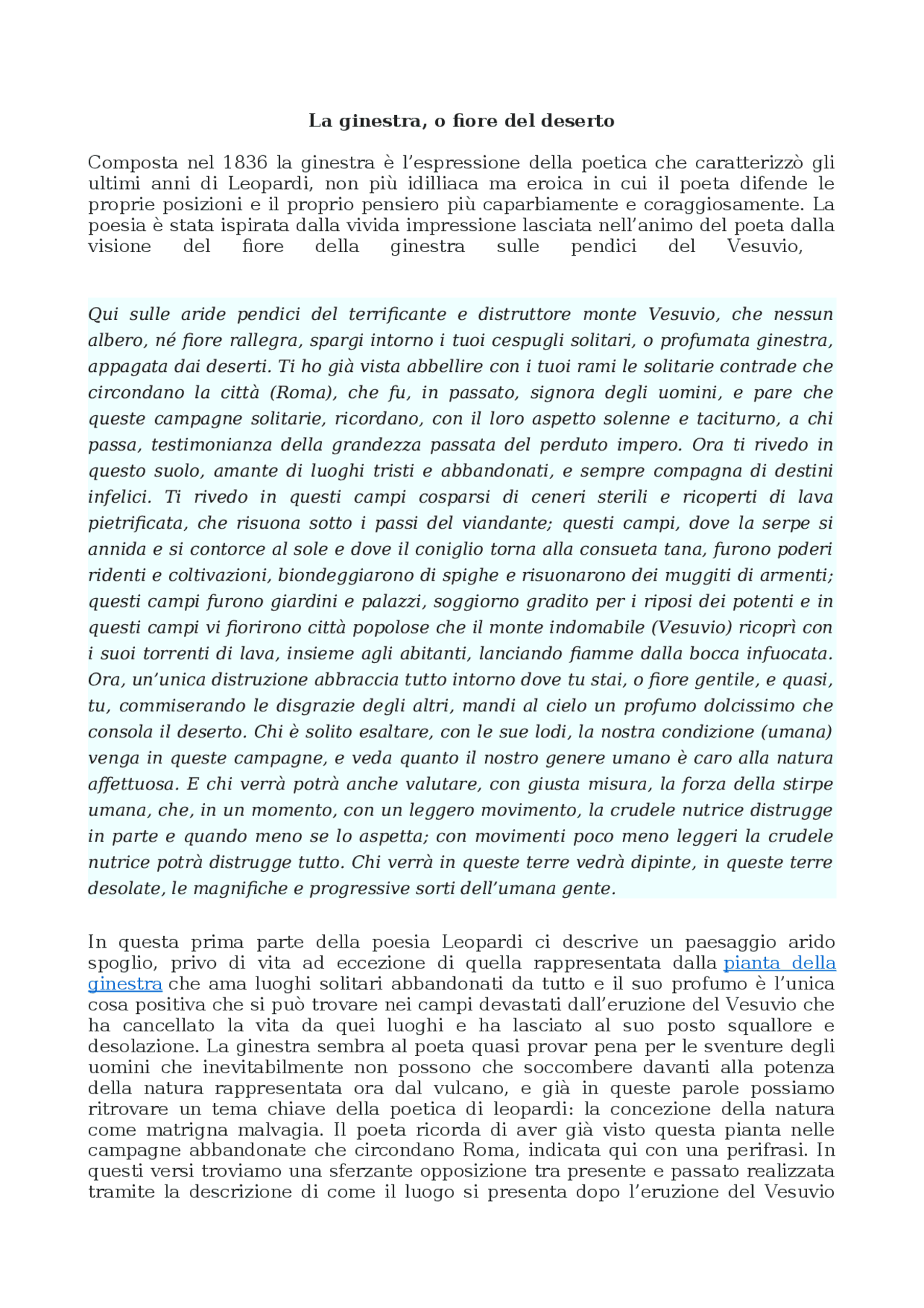 La Ginestra Leopardi Docsity