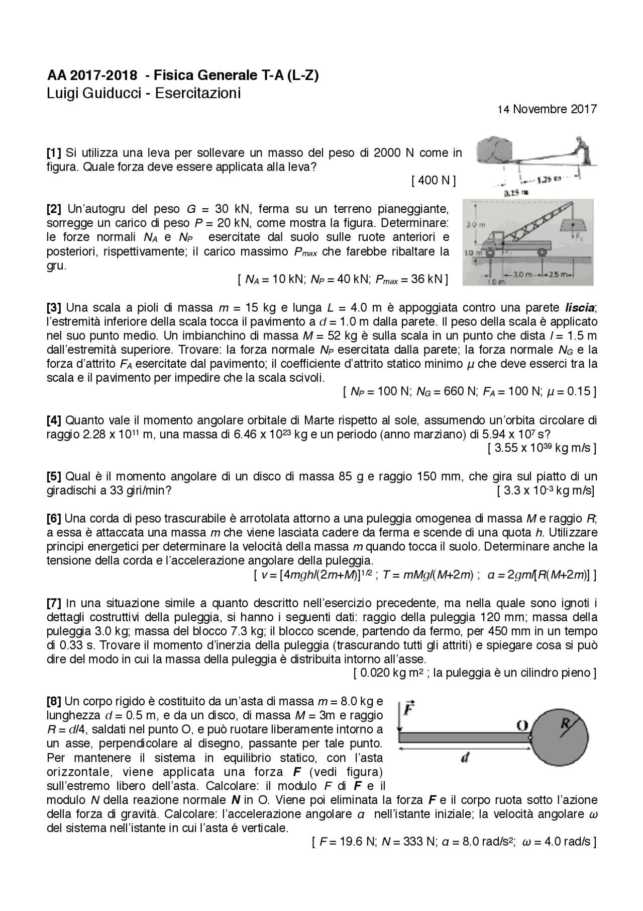 Esercizi dinamica rotazionale | Esercizi di Fisica - Docsity