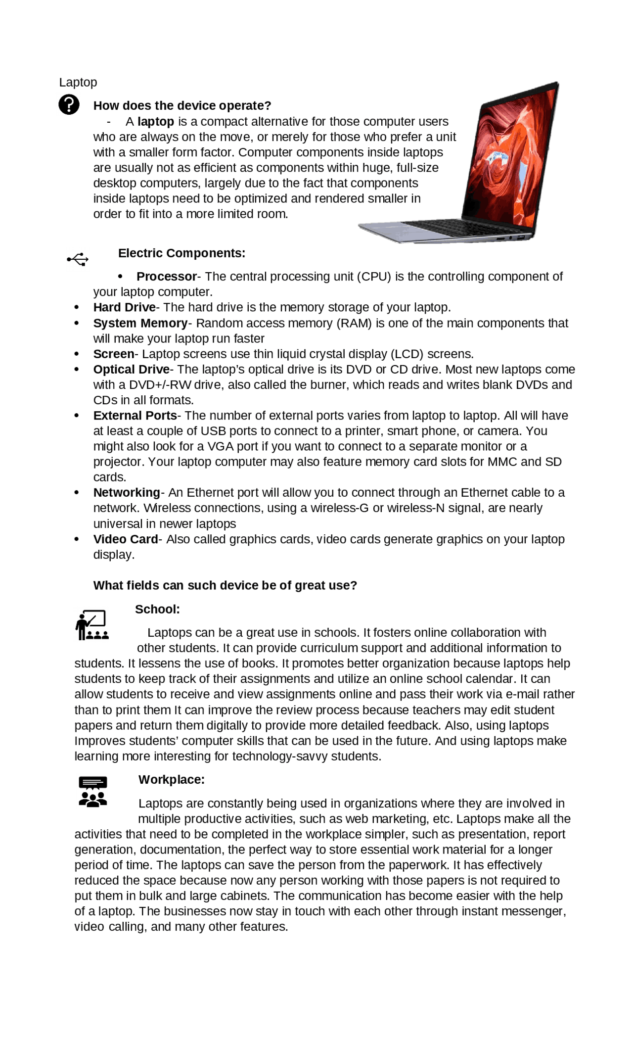 Laptop Its Components And Uses Docsity