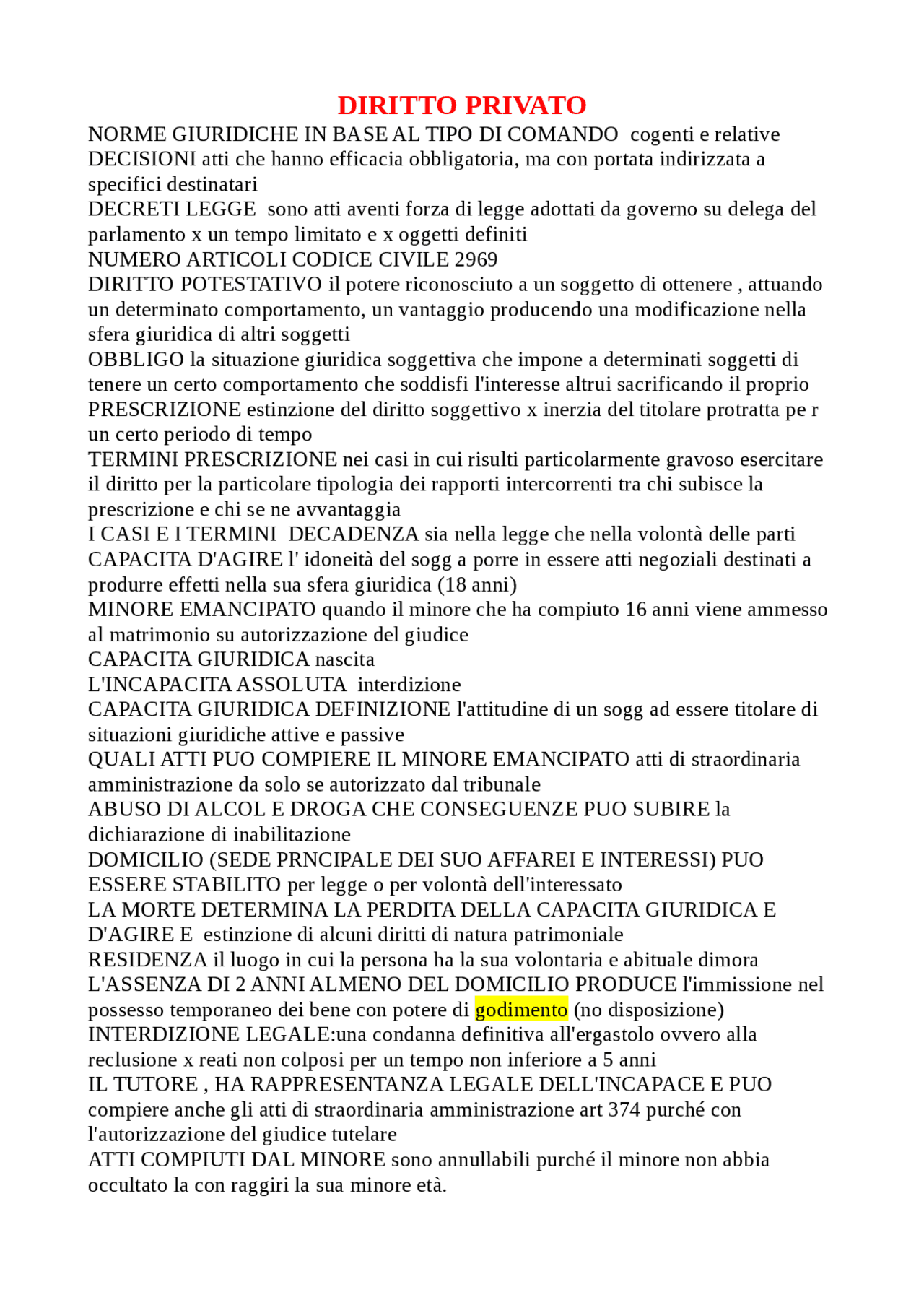 Diritto Privato E Dello Sport Docsity
