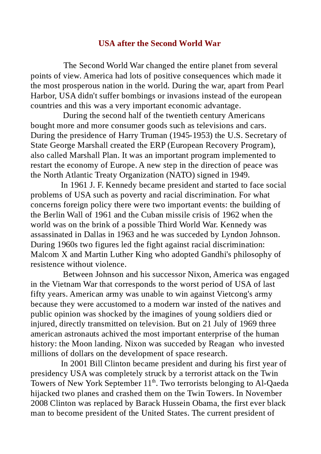 Essay on USA after Second World War - Docsity