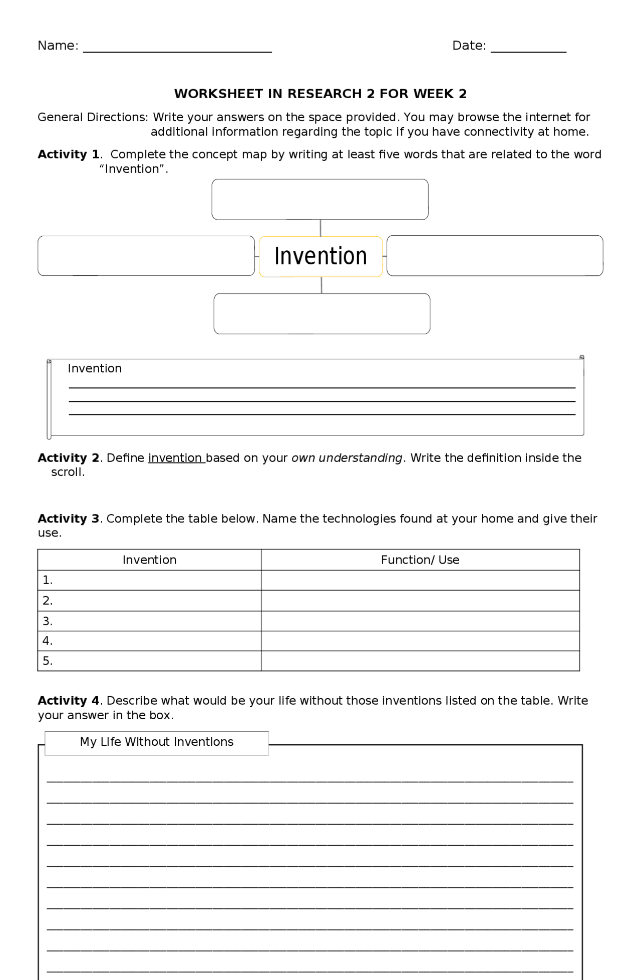 Research 2 Activity Sheet - Docsity