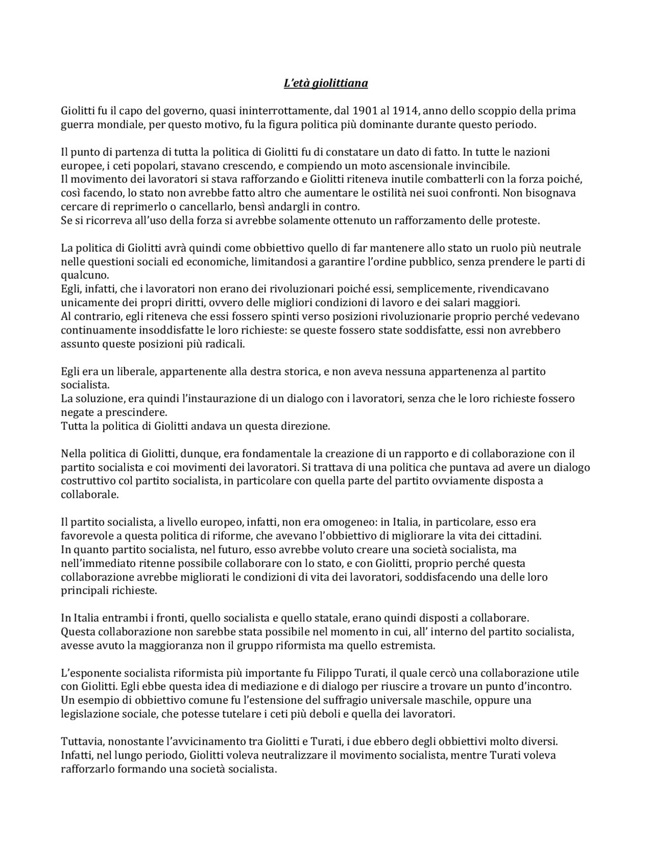 Giolitti E La Sua Storia Docsity
