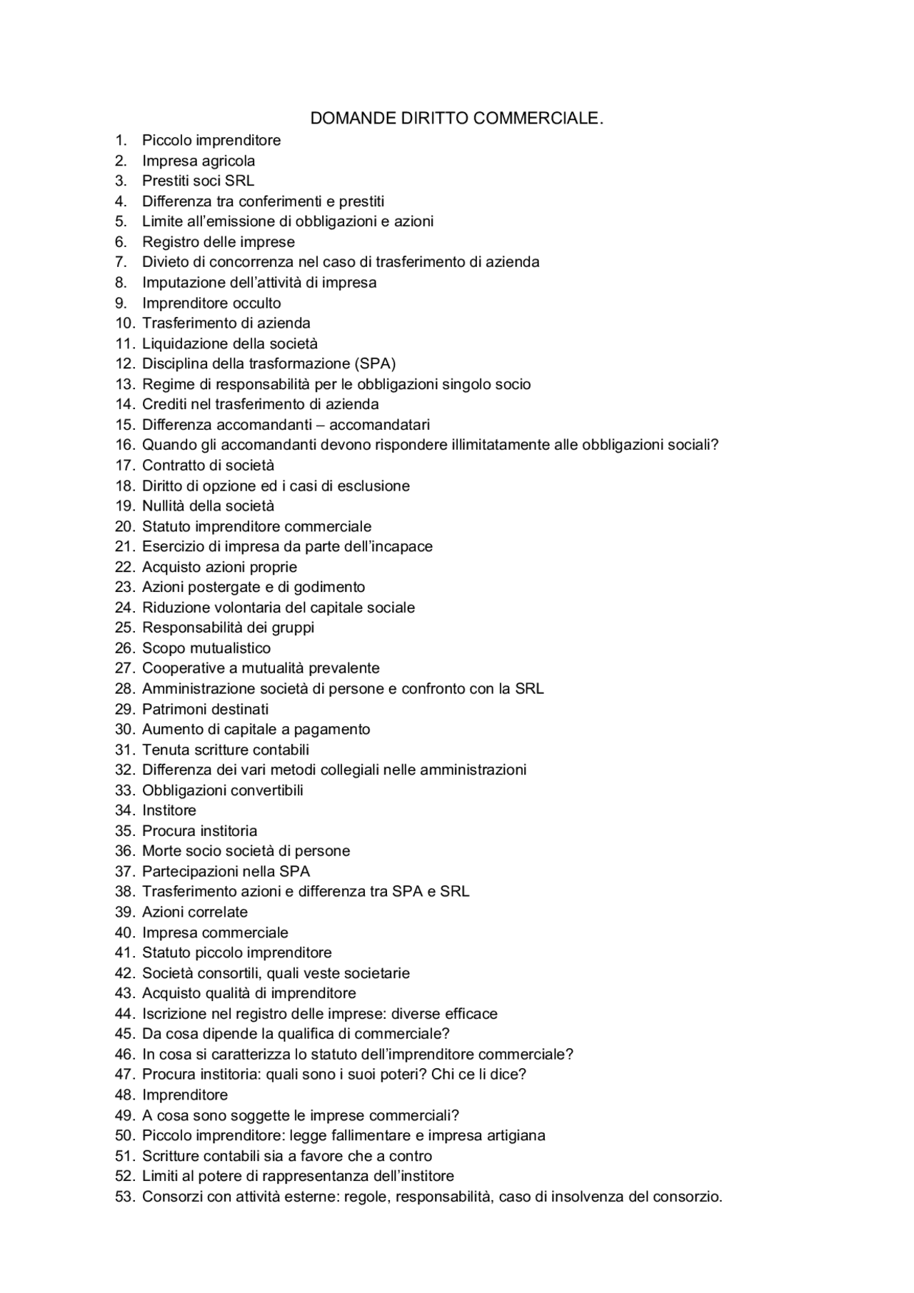 Domande diritto commerciale - Docsity