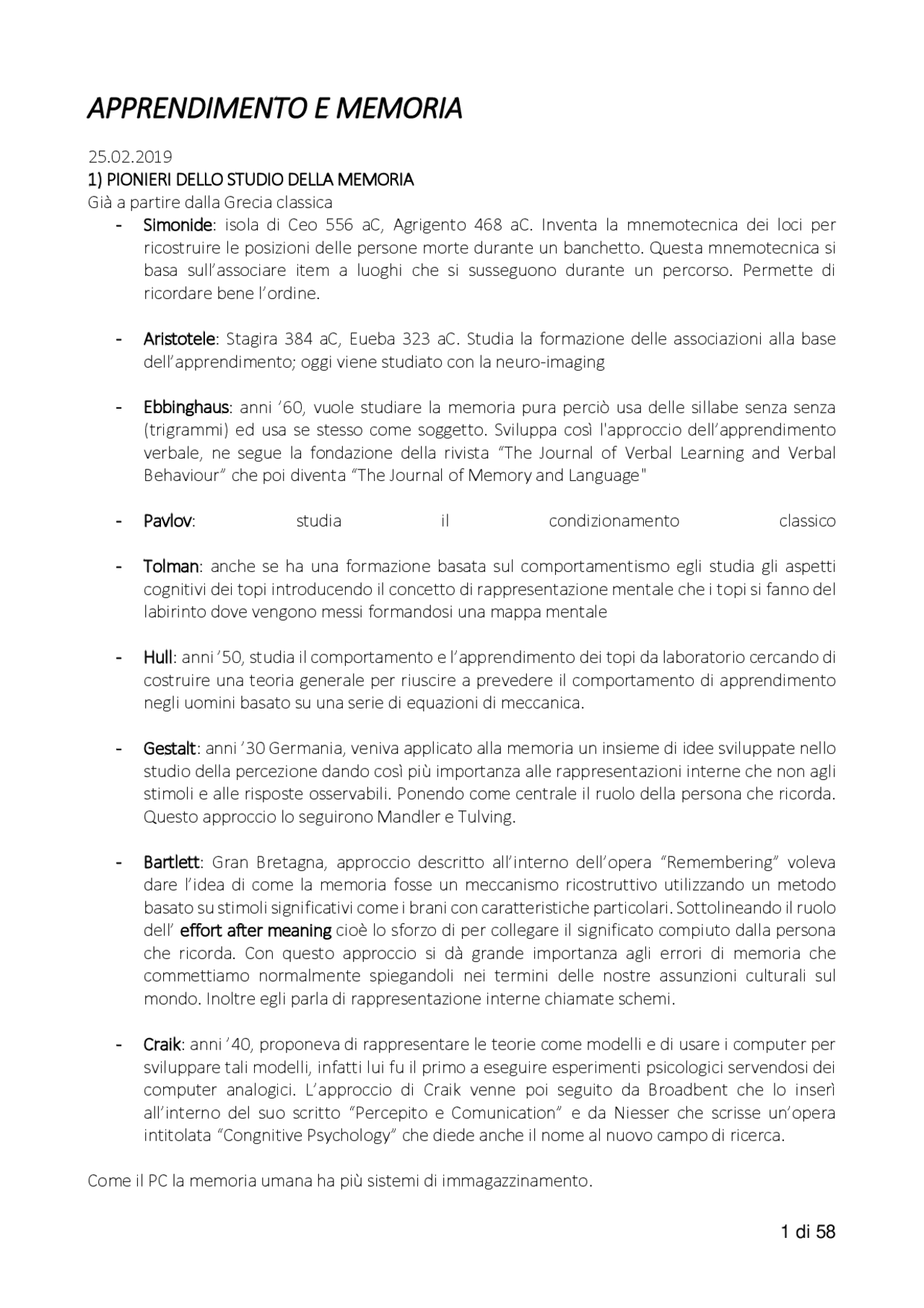 Appunti Apprendimento E Memoria Docsity