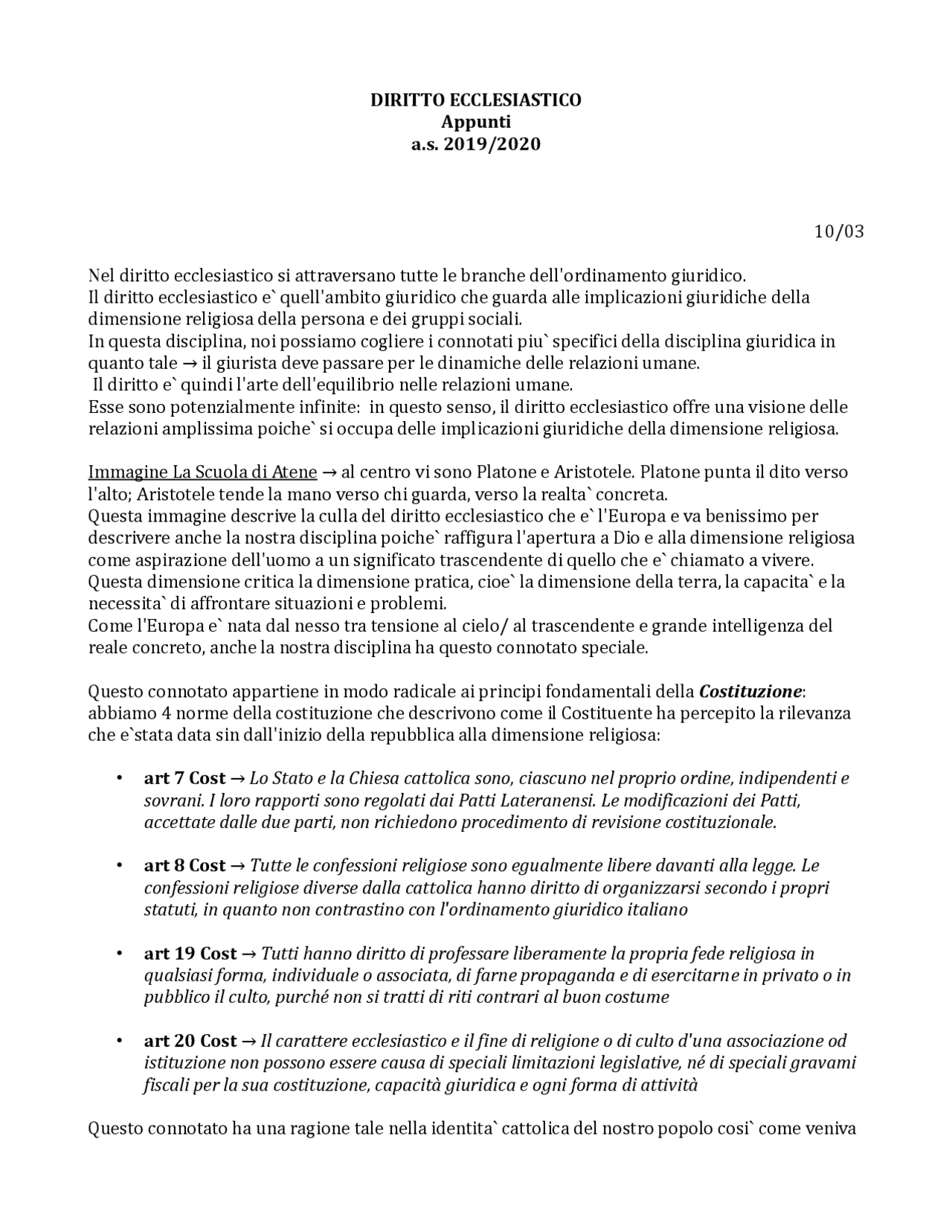 Diritto Ecclesiastico Docsity