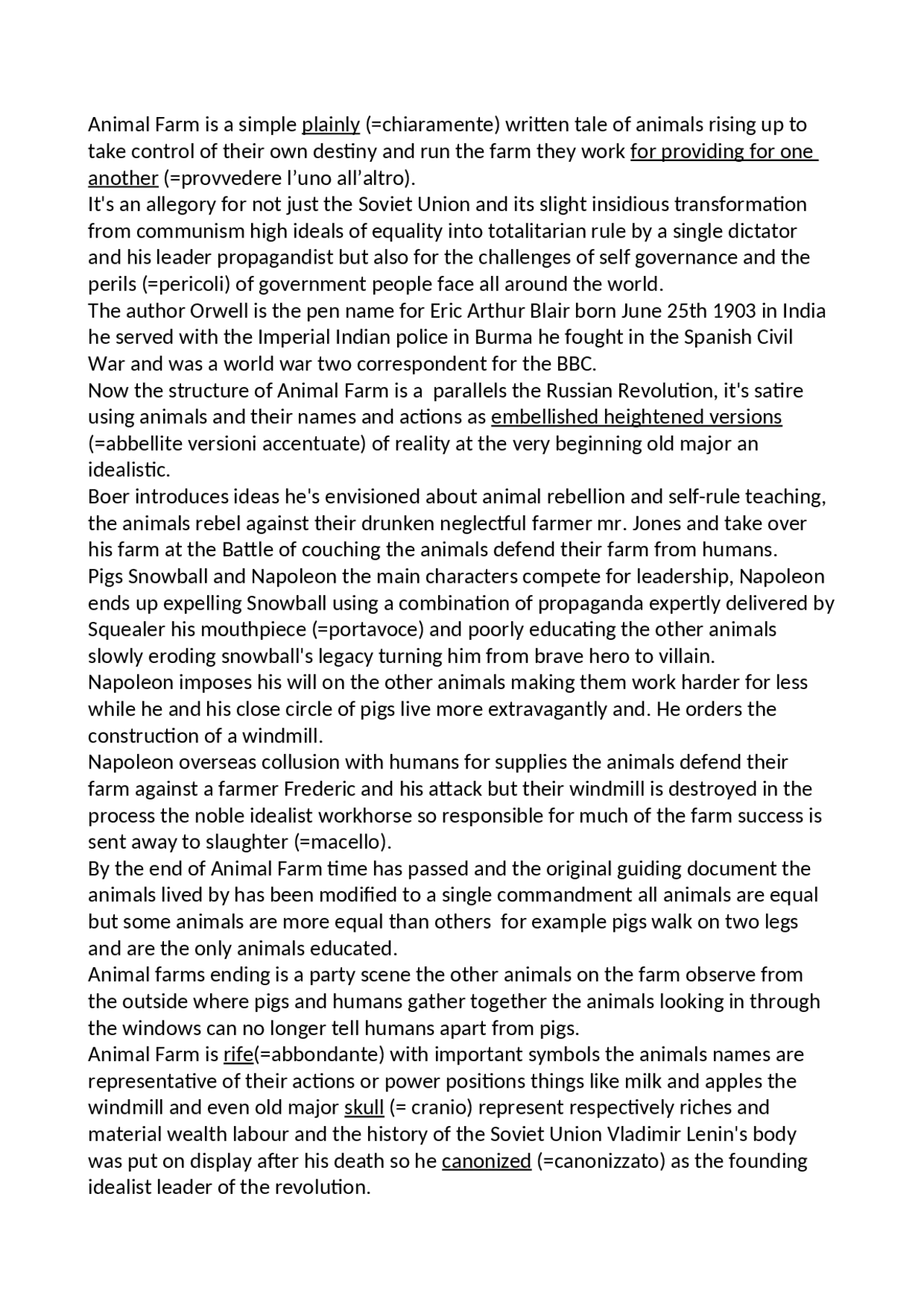 George orwell animal farm - Docsity