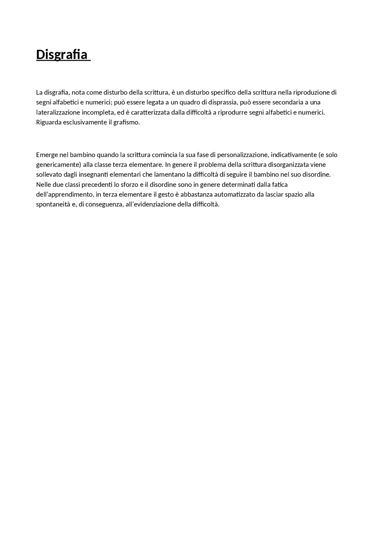 Disgrafia Dsa Sintesi Docsity