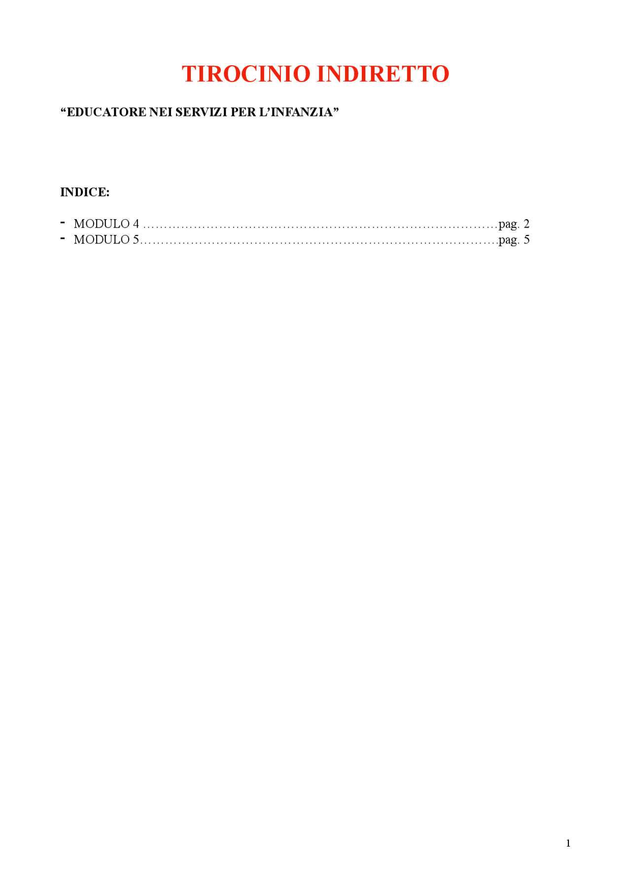 Tirocinio Indiretto Docsity