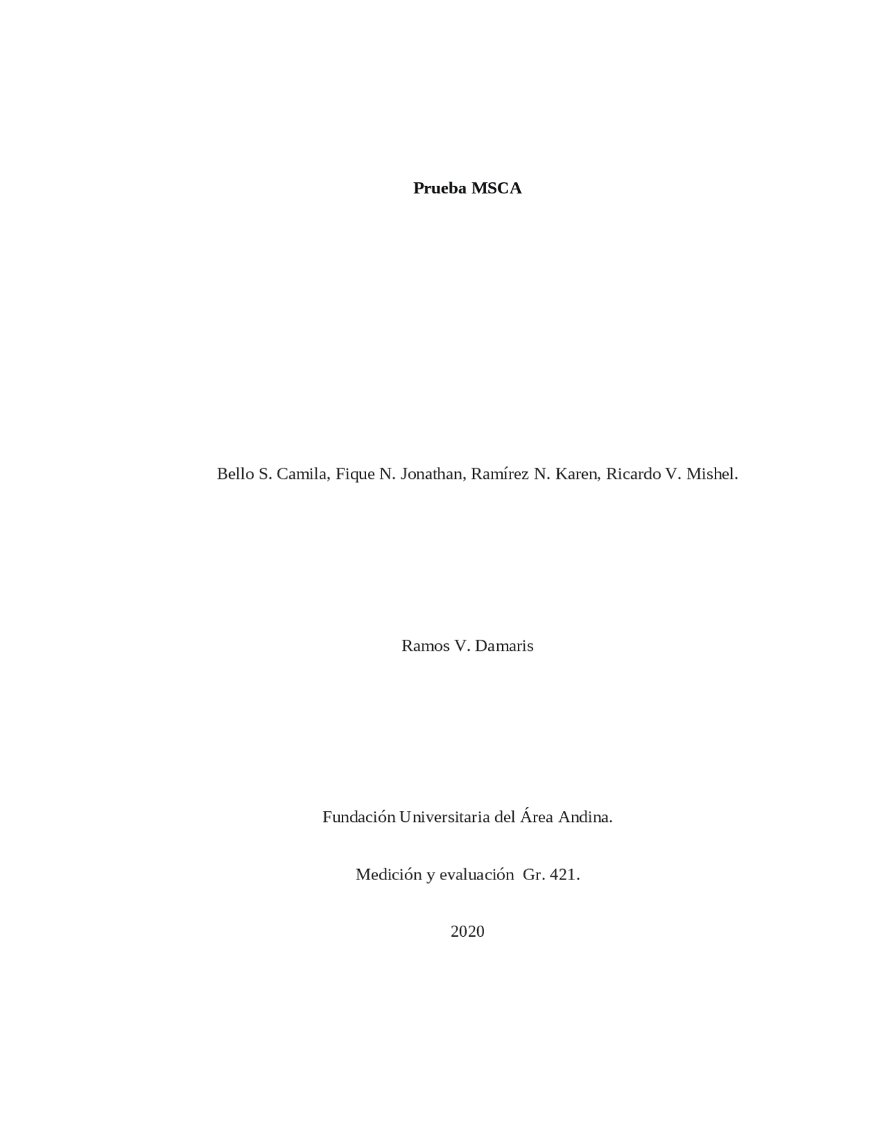 MSCA o batería Mc Carthy | Guías, Proyectos, Investigaciones de Psicometría | Docsity