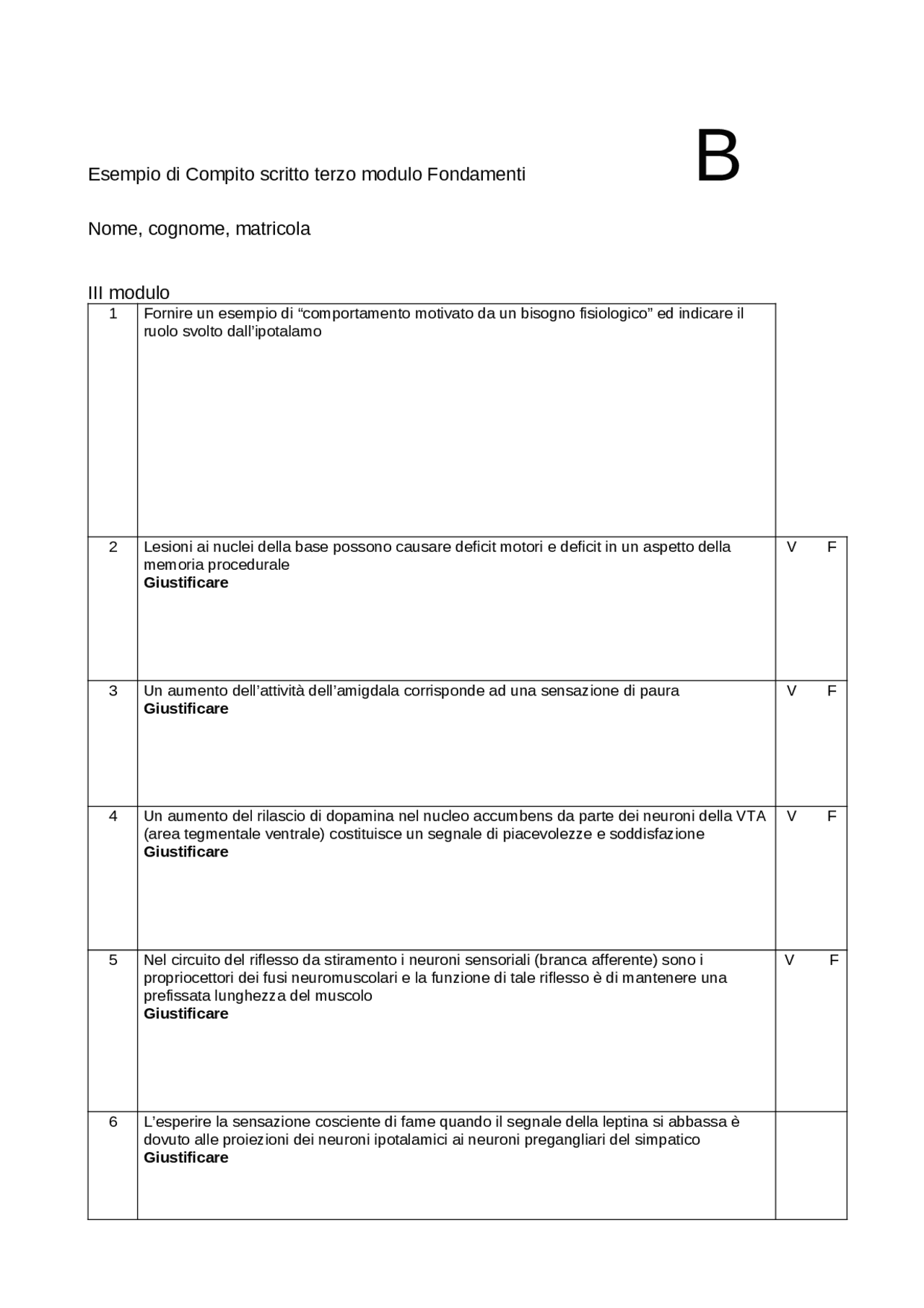 Tutte le possibili domande per il terzo modulo di Fondamenti anatomo fisiologici dei processi ...