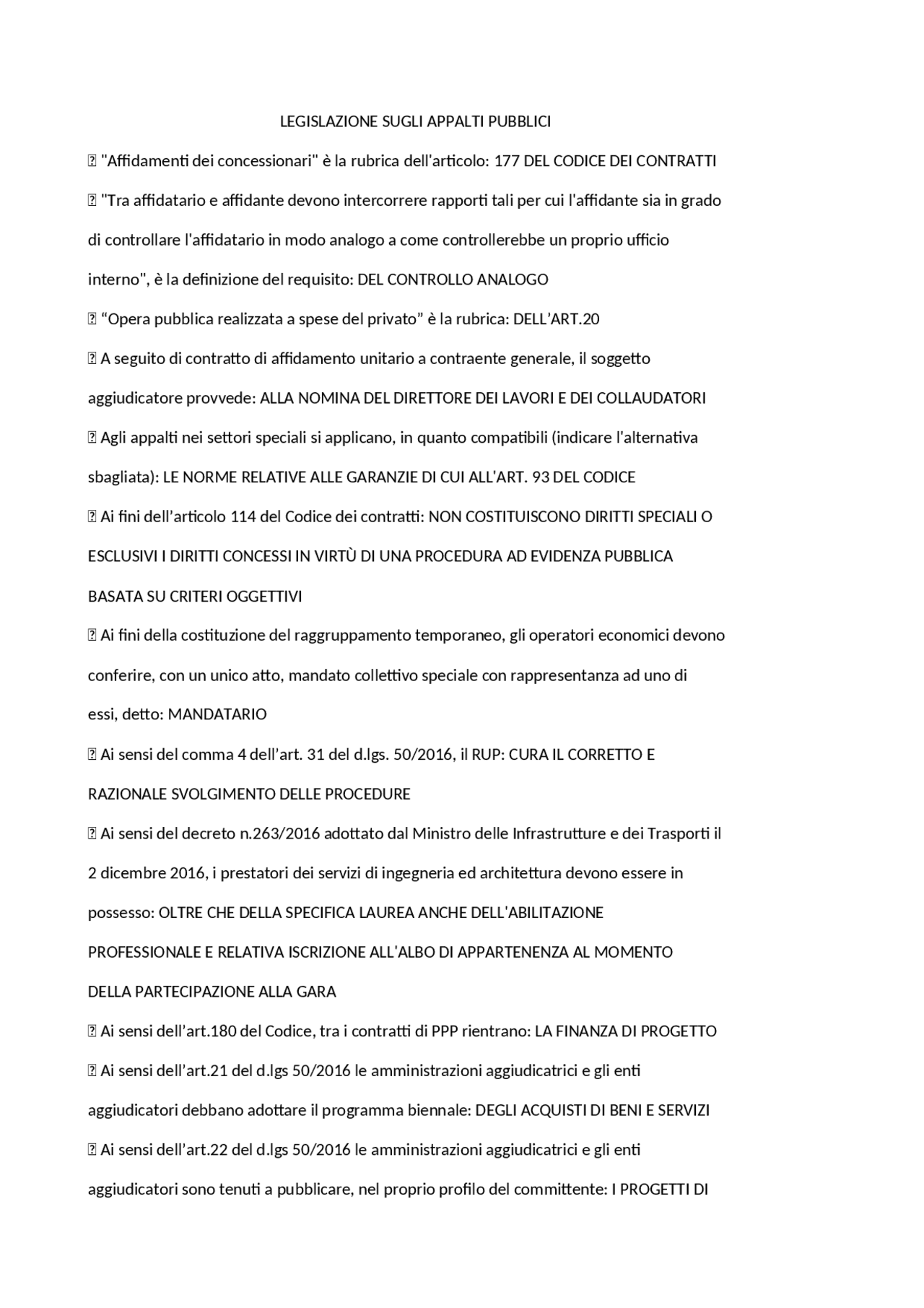 Prove Desame Legislazione Sugli Appalti Pubblici Pegaso Docsity