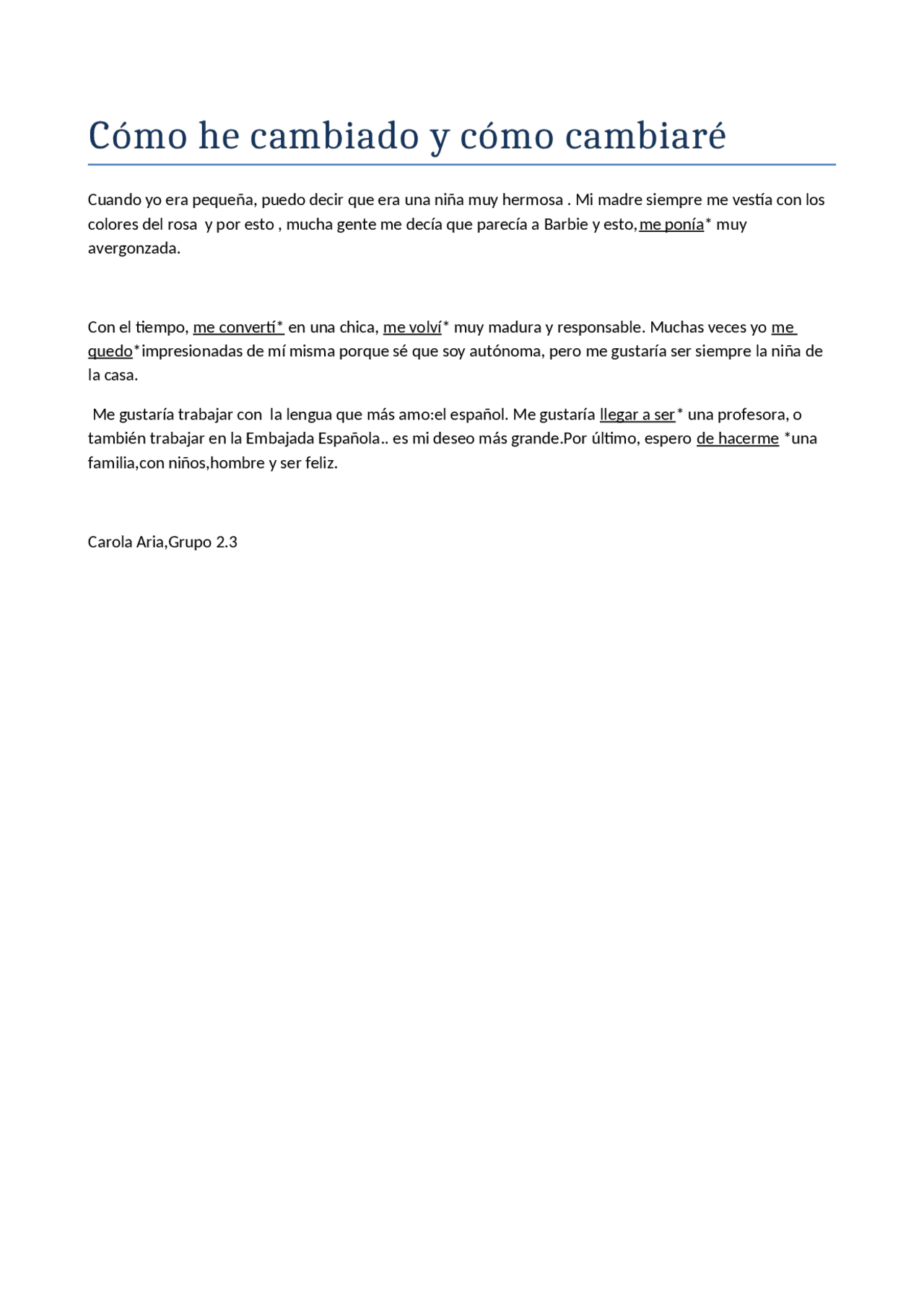 Verbos de cambio en espanol - Docsity