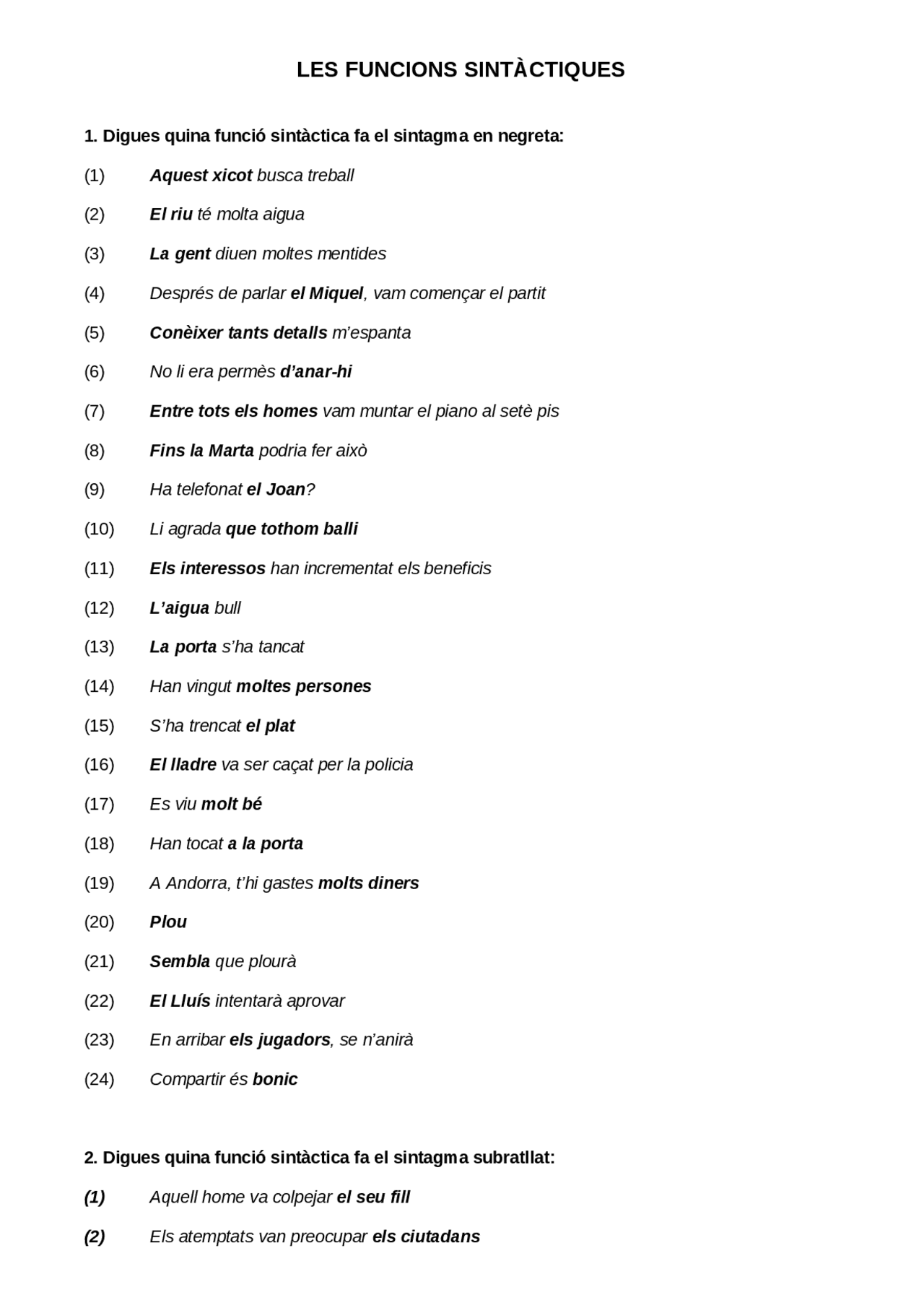 Funciones Batxillerato Catalán Ejercicios De Catalán Docsity