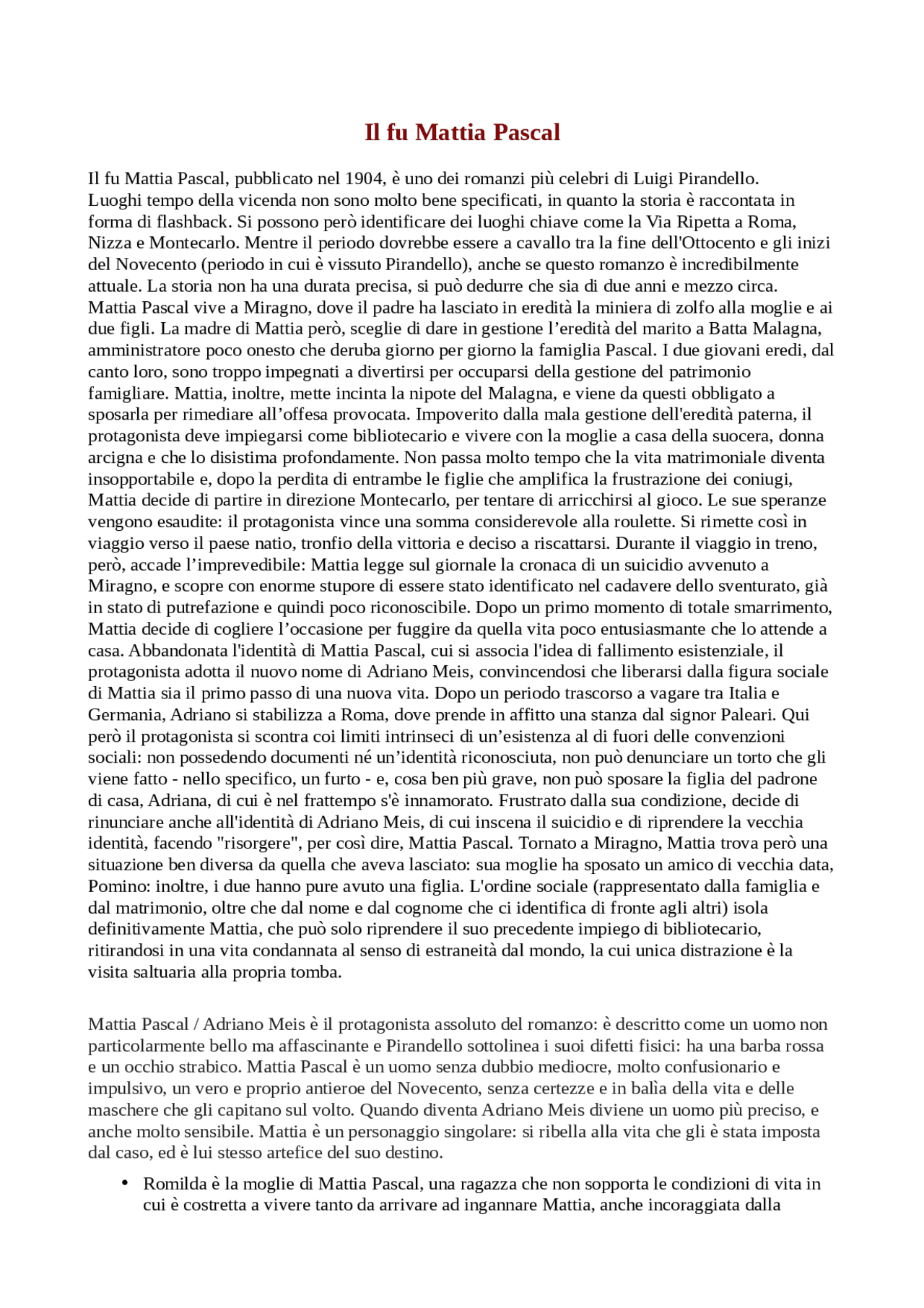 Il Fu Mattia Pascal Docsity