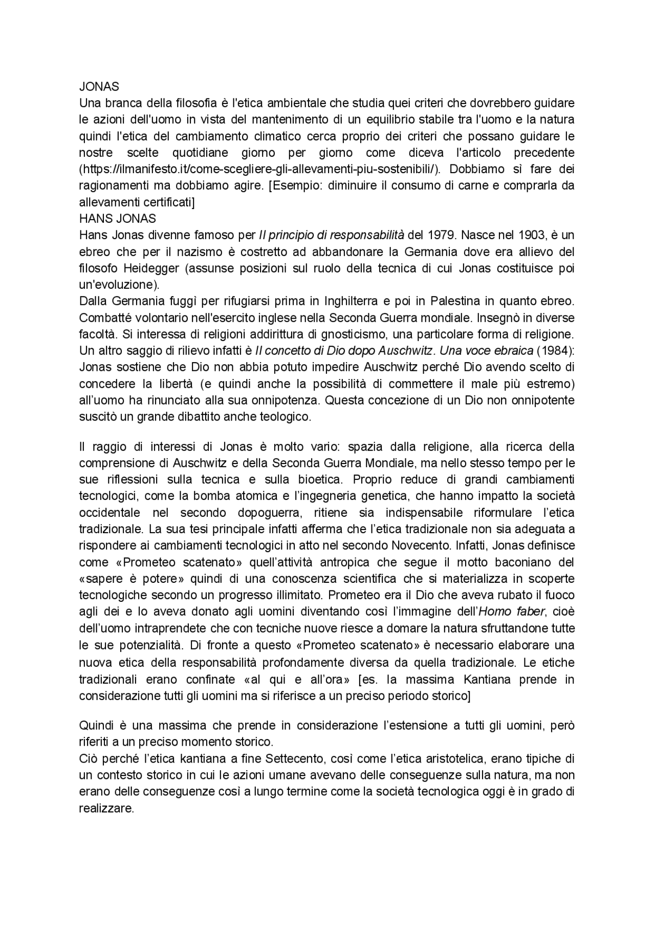 Jonas Filosofia Appunti Docsity